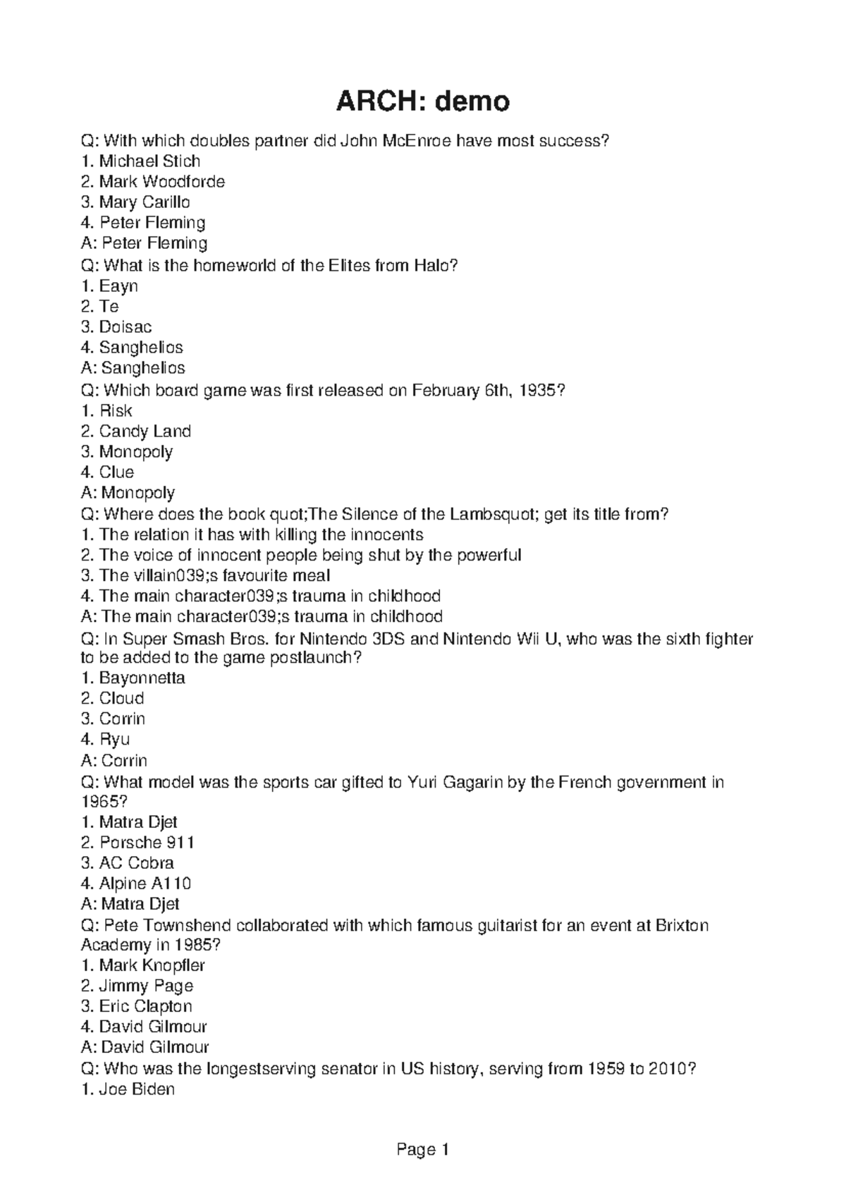 ARCH109 Answers 4 - ARCH: demo Q: With which doubles partner did John ...