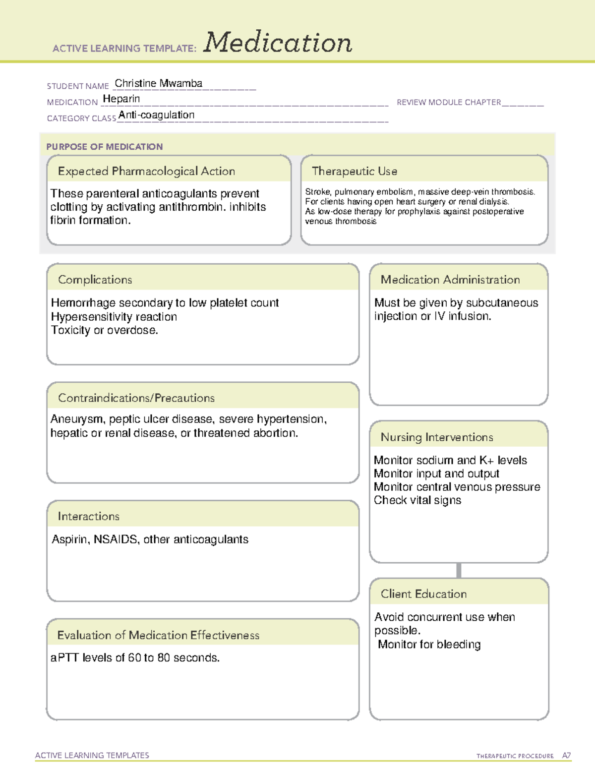 Medication- Heparin - n/a - ACTIVE LEARNING TEMPLATES TherapeuTic ...
