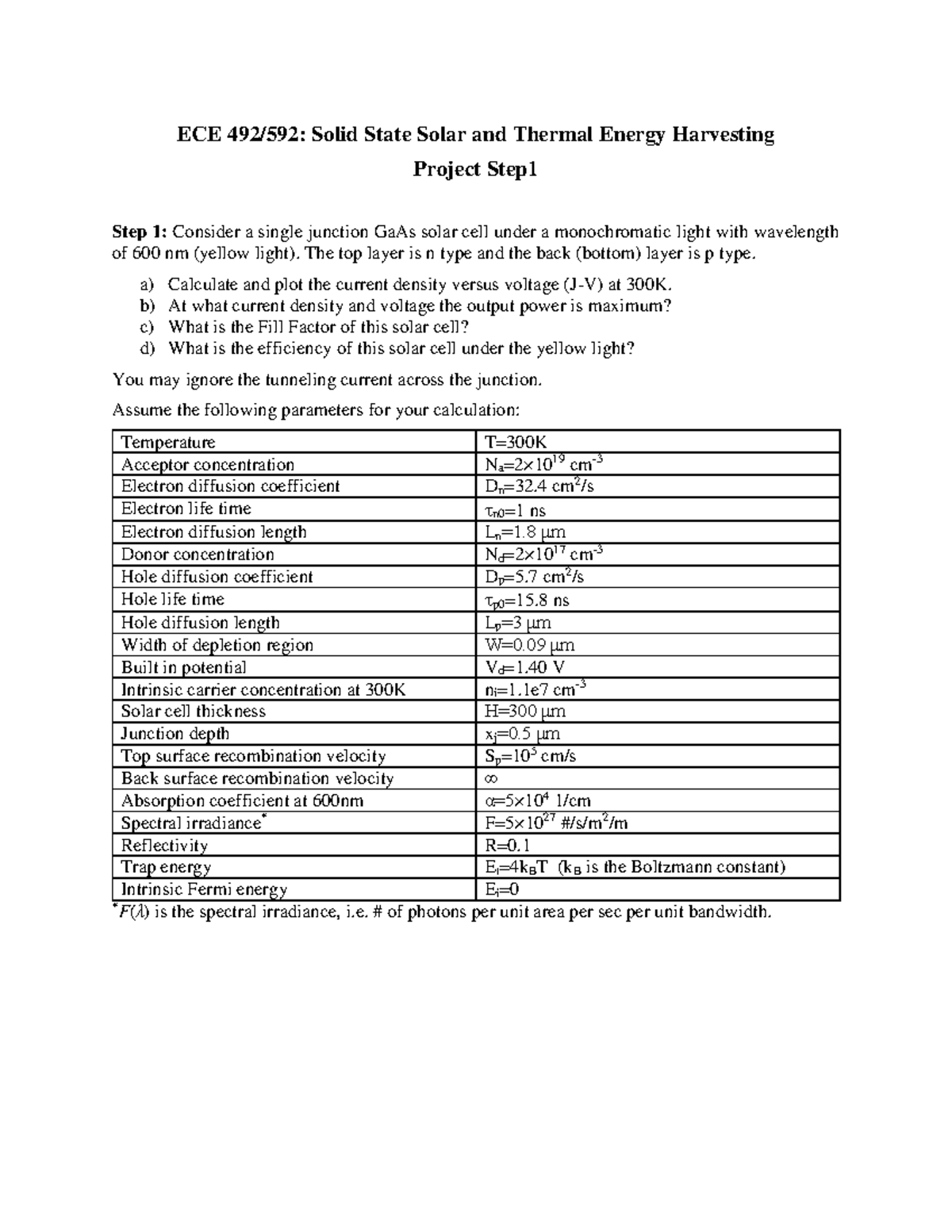 Project Step 1 - proj - ECE 492/592: Solid State Solar and Thermal ...
