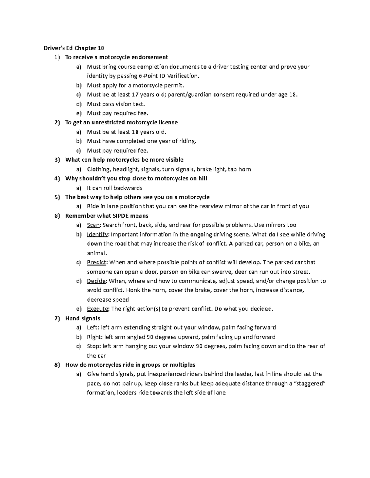 Driver's Ed Chapter 10 - Driver’s Ed Chapter 10 1) To receive a ...