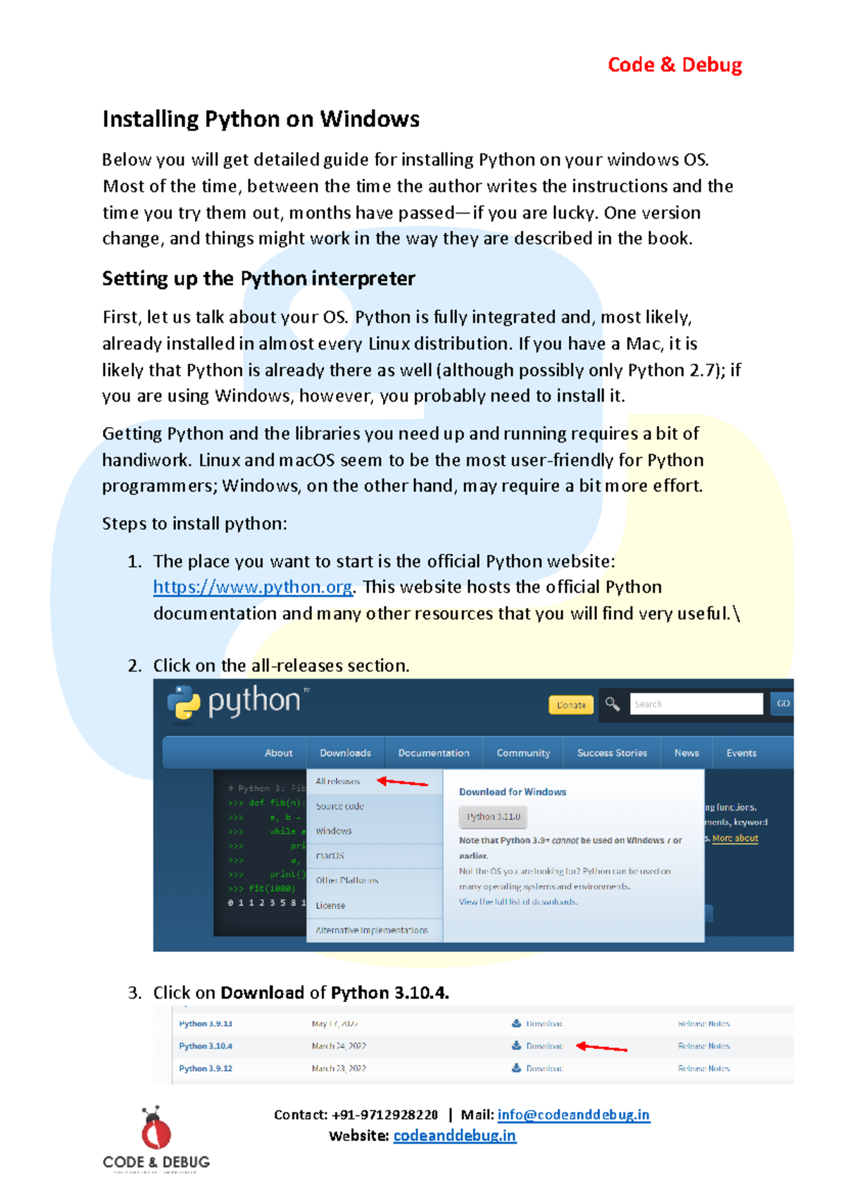 2. Installing Python and Py Charm - ####### Contact: +91- 9712928220 | Mail: info@codeanddebug ...