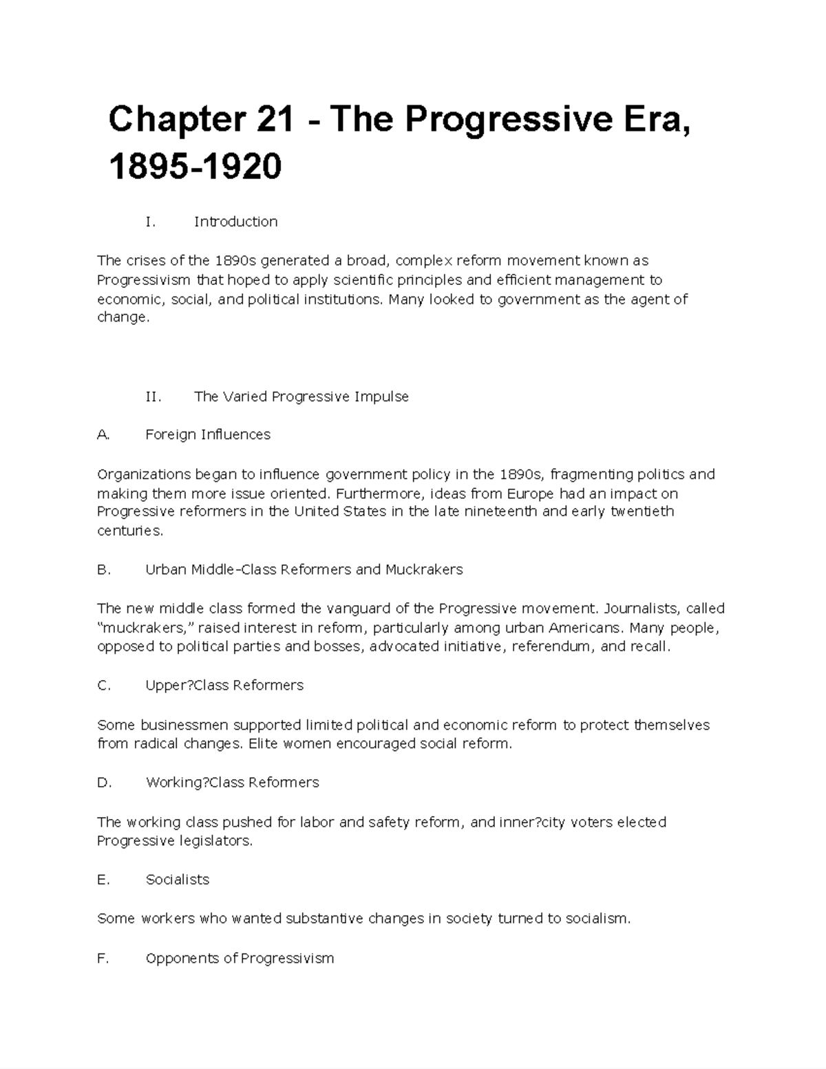 Chapter 21 - The Progressive Era, 1895-1920 - Chapter 21 The ...