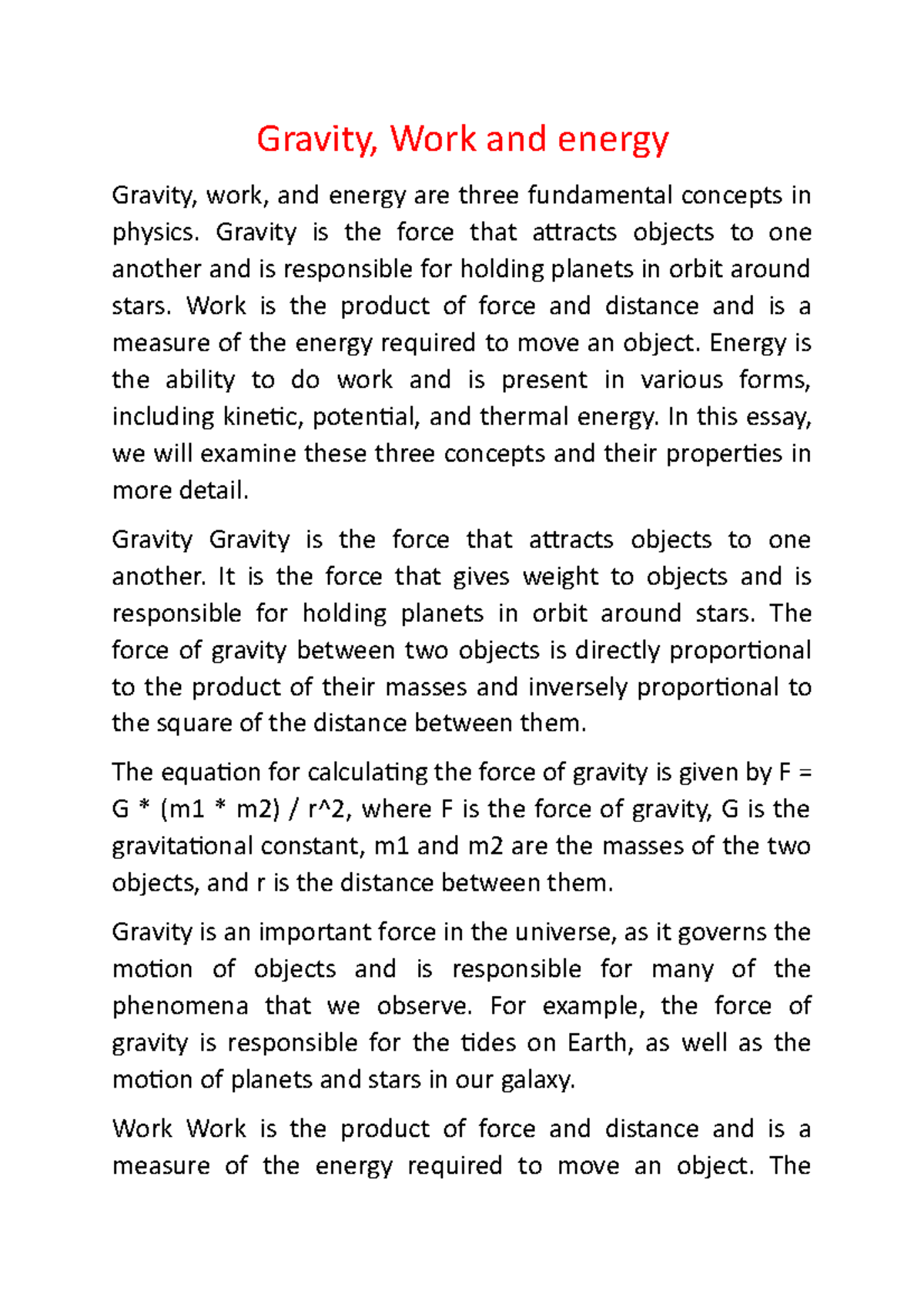 Gravity,work,energy - Gravity,work,energy - Gravity, Work and energy ...