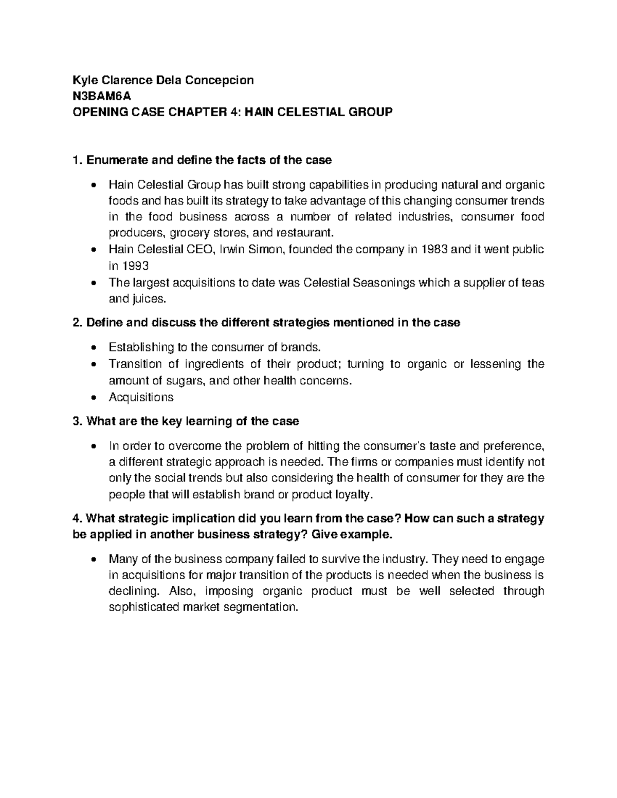 Opening CASE Chapter 4 - Kyle Clarence Dela Concepcion N3BAM6A OPENING CASE CHAPTER 4: HAIN ...
