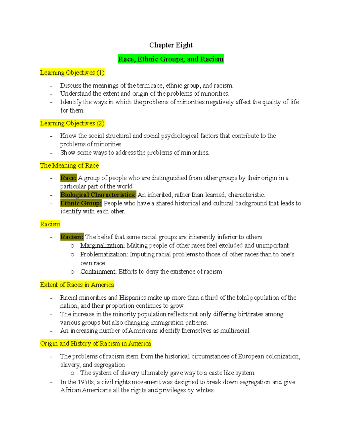 Chapter Eight - Chapter Eight Race, Ethnic Groups, and Racism Learning ...