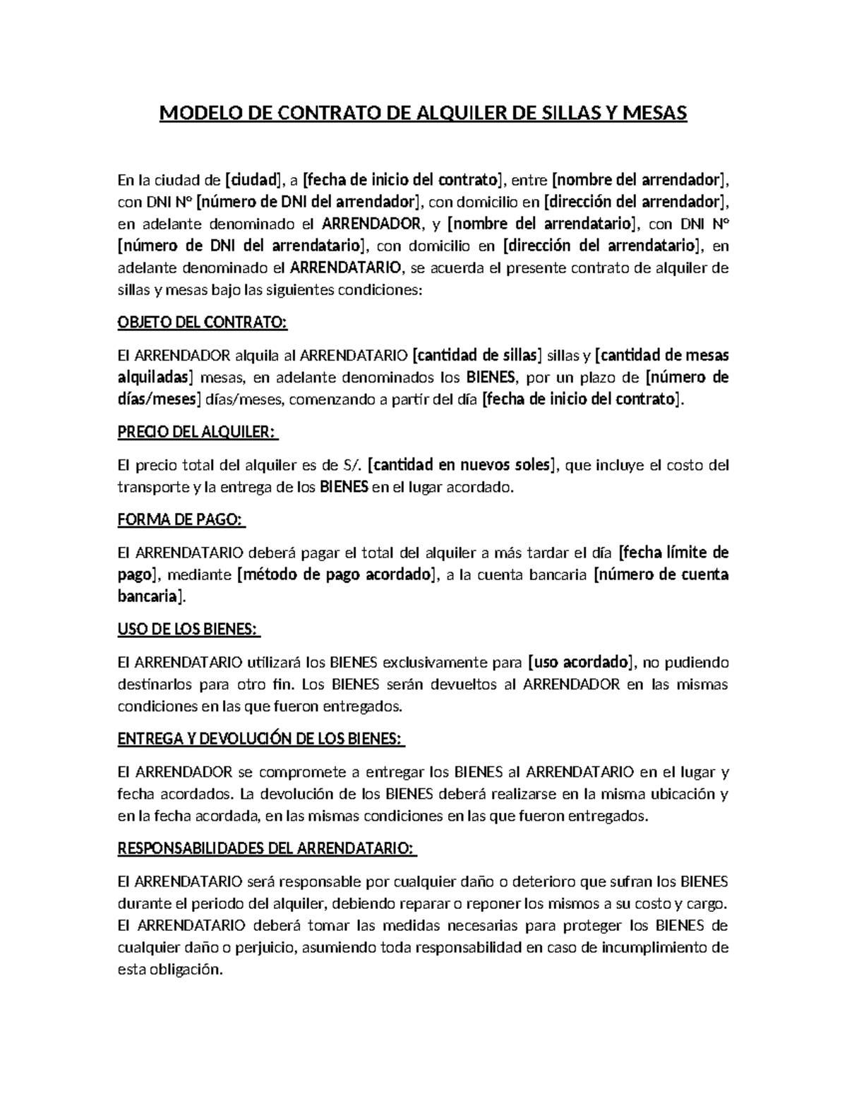 Contrato de renta de sillas y mesas - MODELO DE CONTRATO DE ALQUILER DE ...