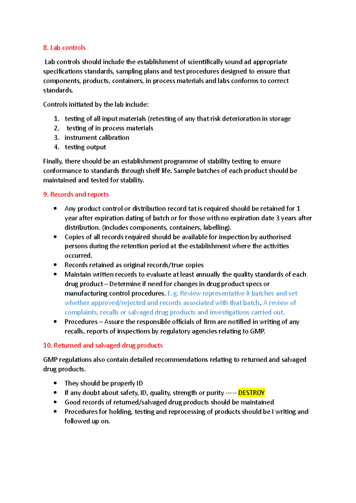 FS2004 - end of GMP - GMP notes - Lab controls Lab controls should ...
