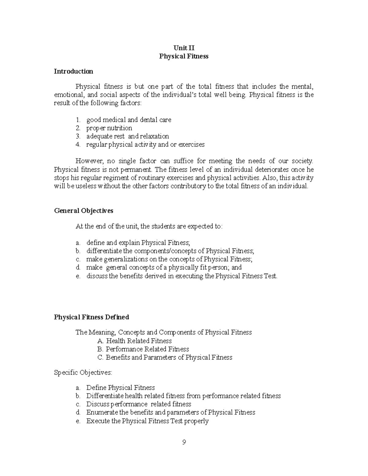 Unit II Physical Fitness - Unit II Physical Fitness Introduction ...