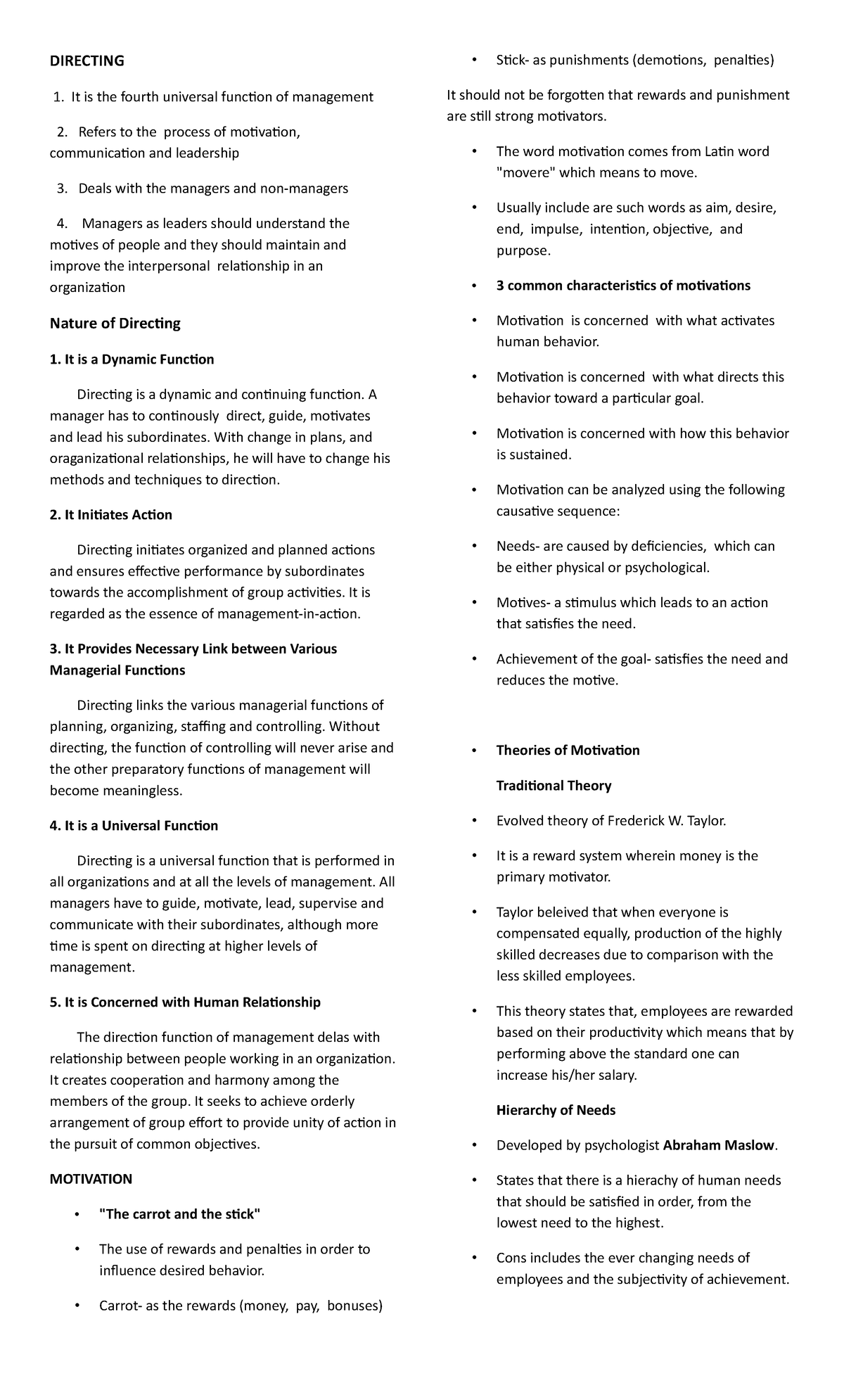Directing - Lecture notes 2 - DIRECTING It is the fourth universal ...