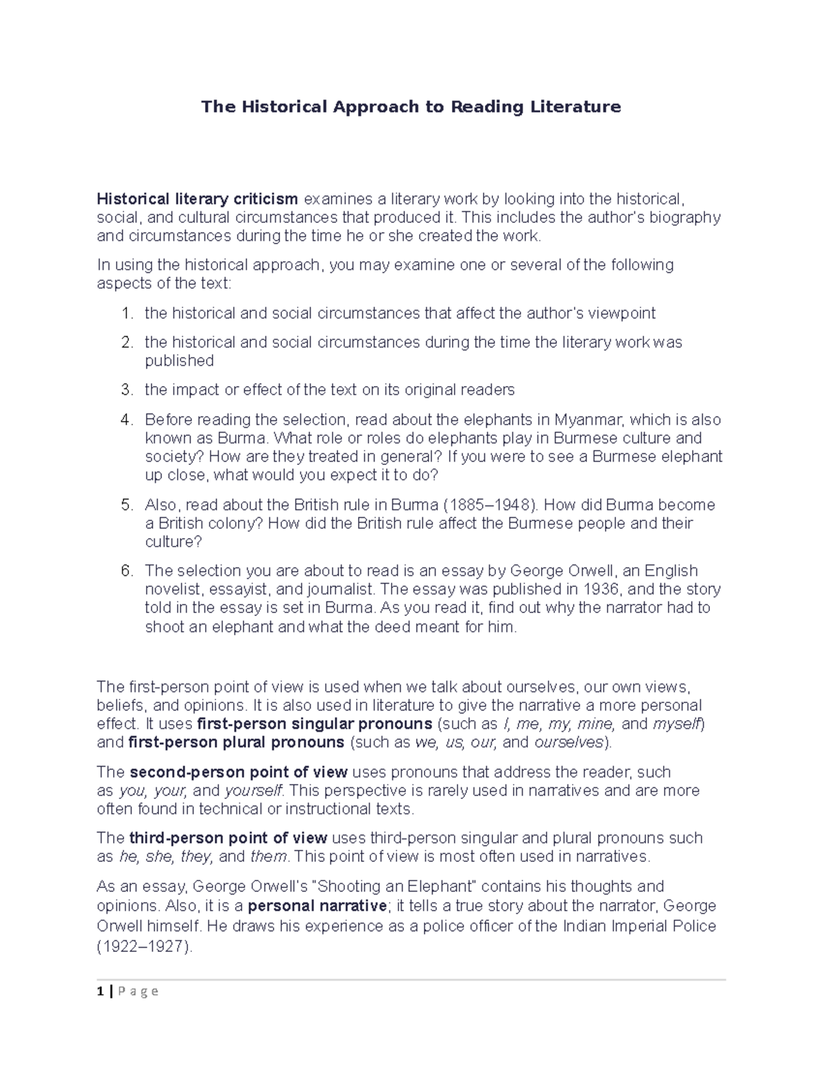 The Historical Approach to Reading Literature - The Historical Approach ...