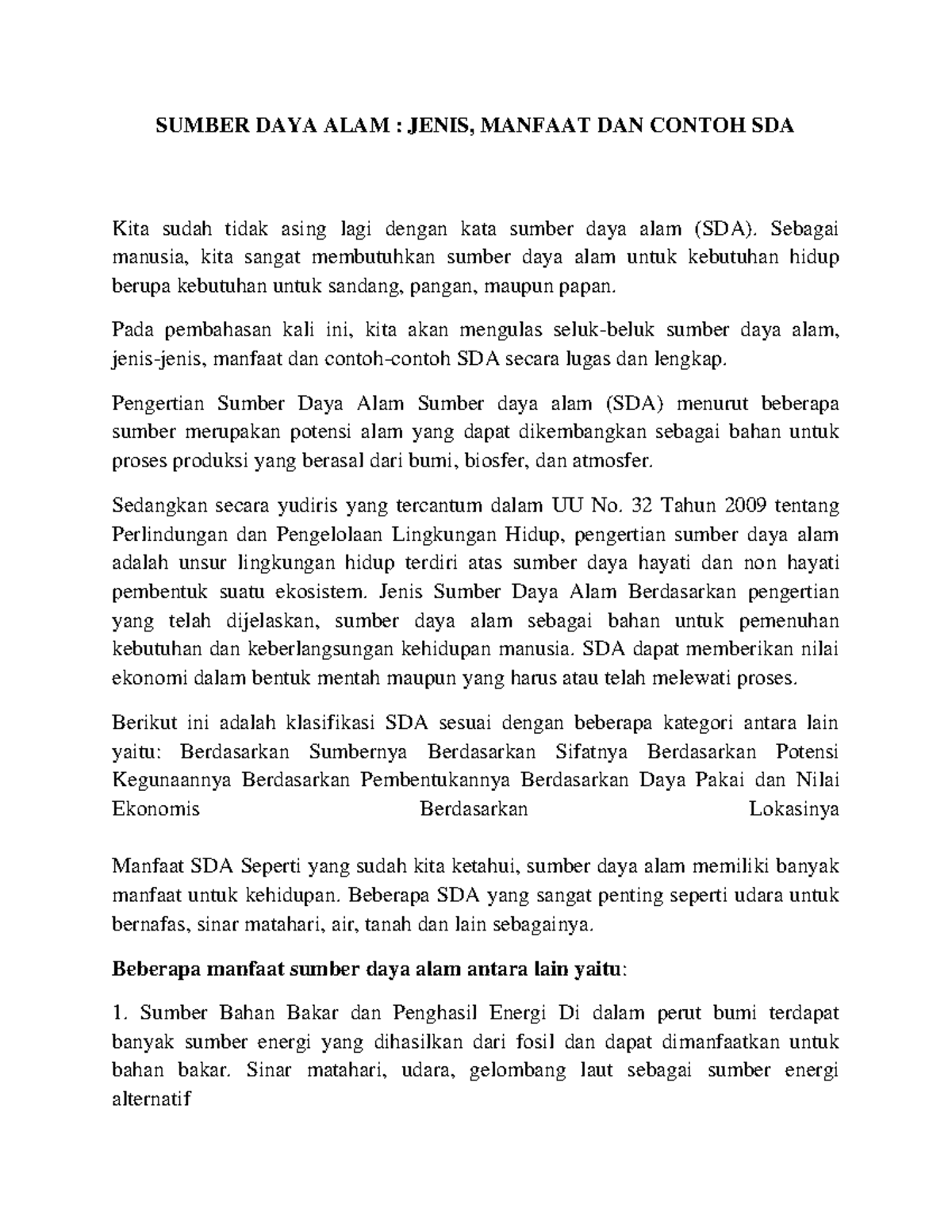 Sumber DAYA ALAM Jenis, Manfaat DAN Contoh SDA - SUMBER DAYA ALAM : JENIS, MANFAAT DAN CONTOH ...