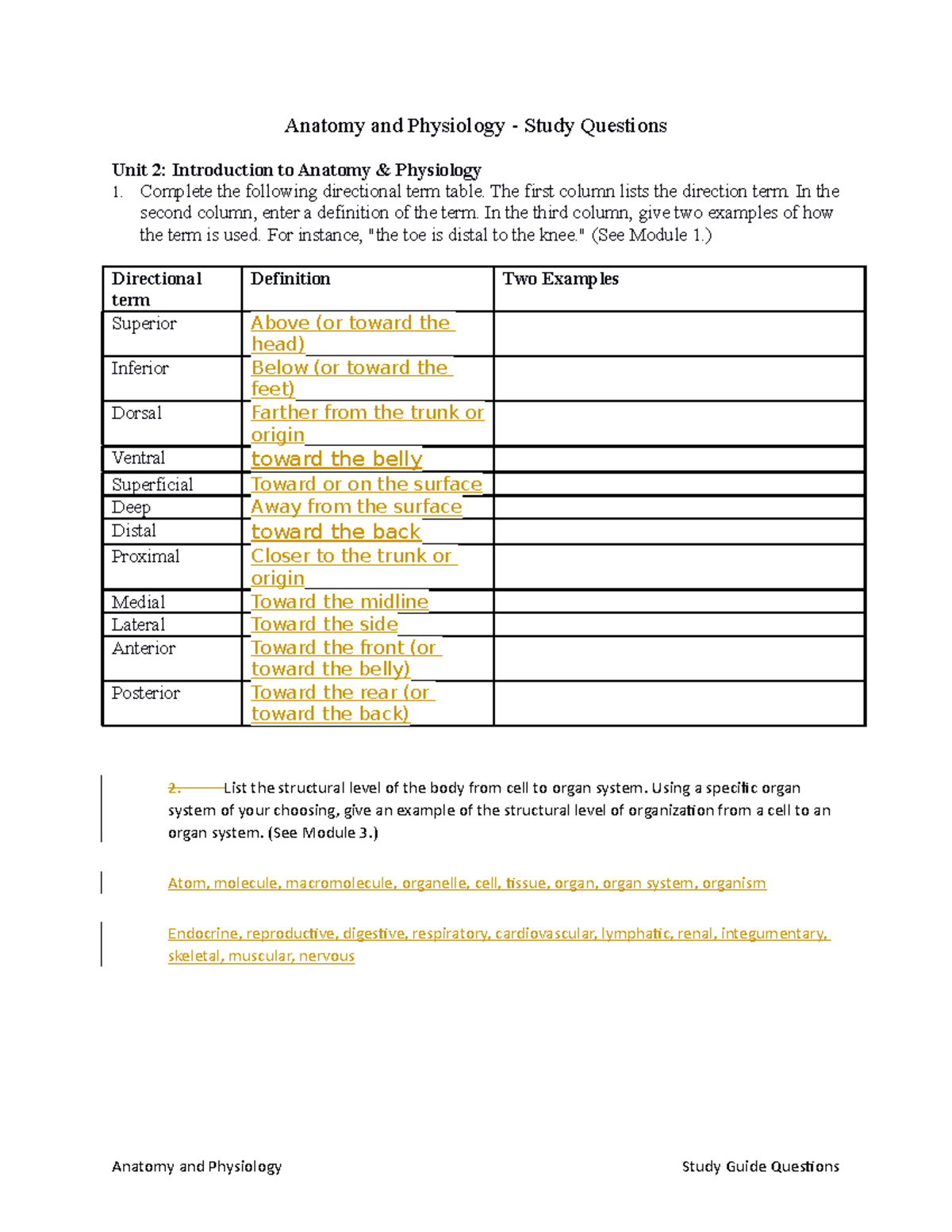 C107 study guide - Anatomy and Physiology - Study Questions Unit 2 ...
