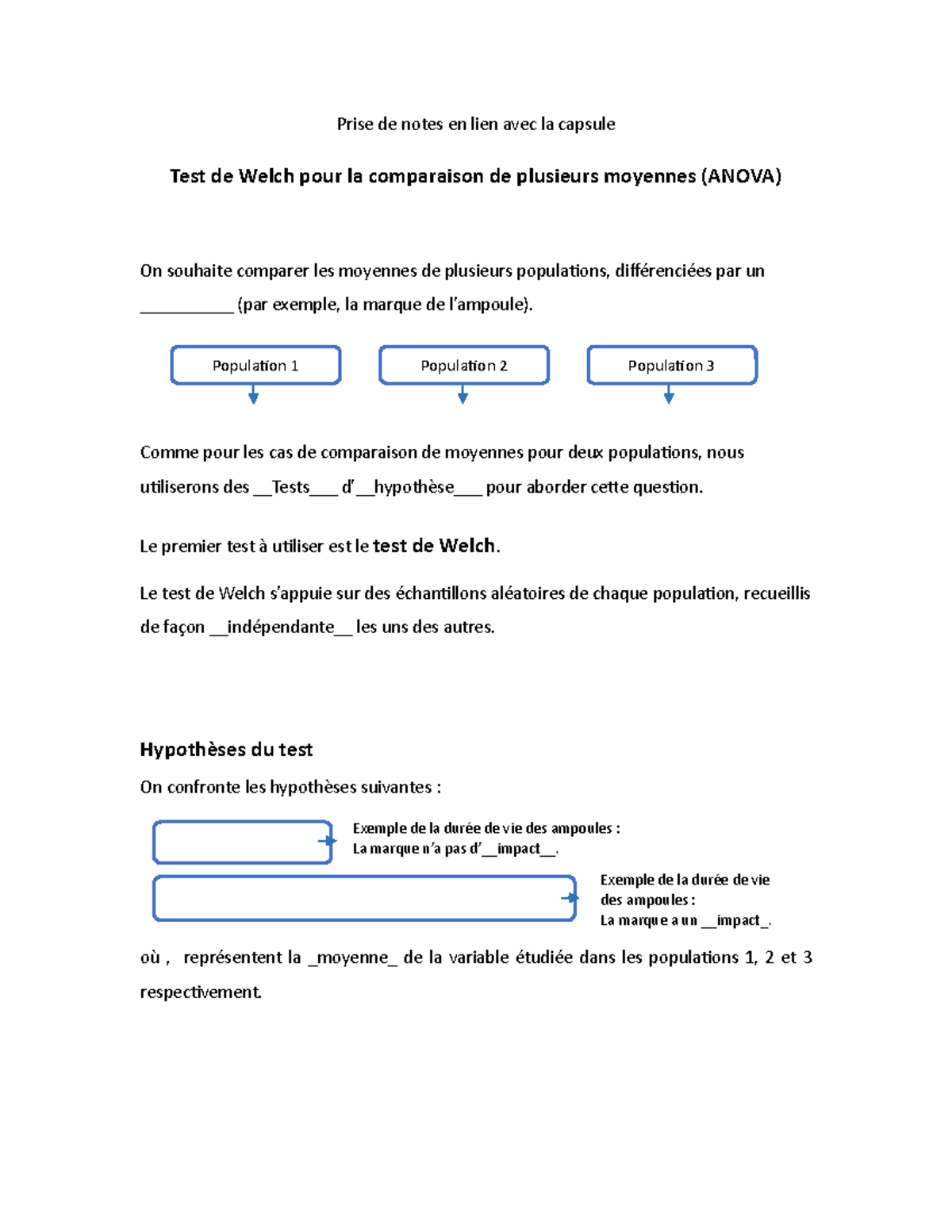 8- 1-Test de Welch - Prise de notes en lien avec la capsule Test de ...