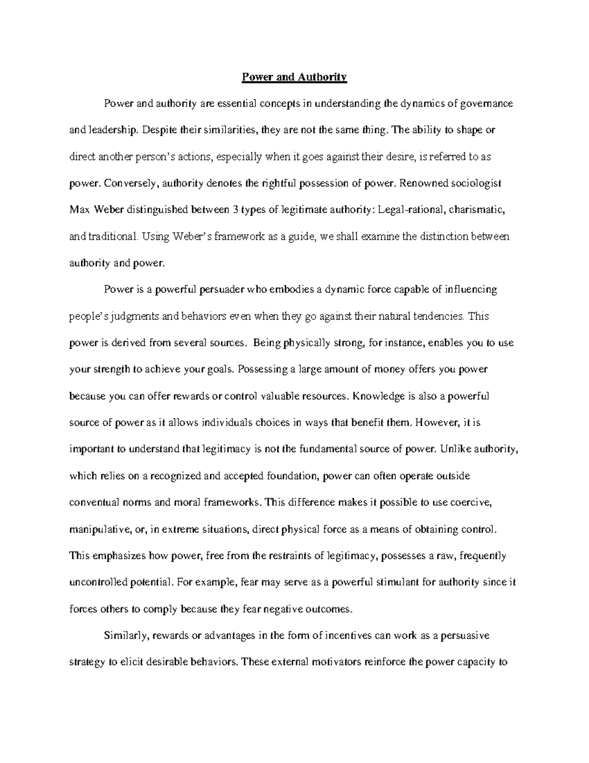 Power and Authority - Essay - Power and Authority Power and authority ...