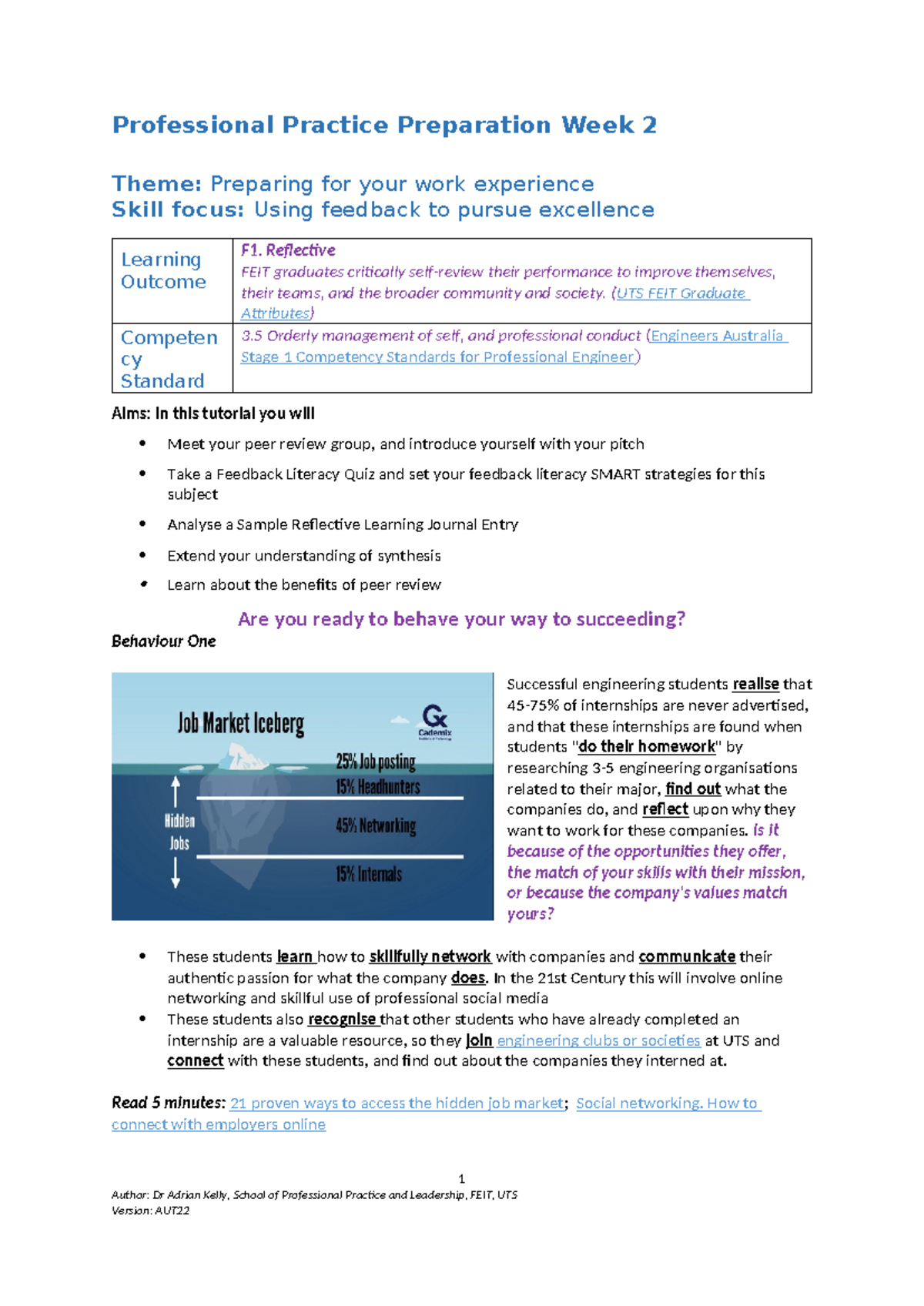 Week 2 Tutorial in class activities answers - Professional Practice Preparation Week 2 Theme ...