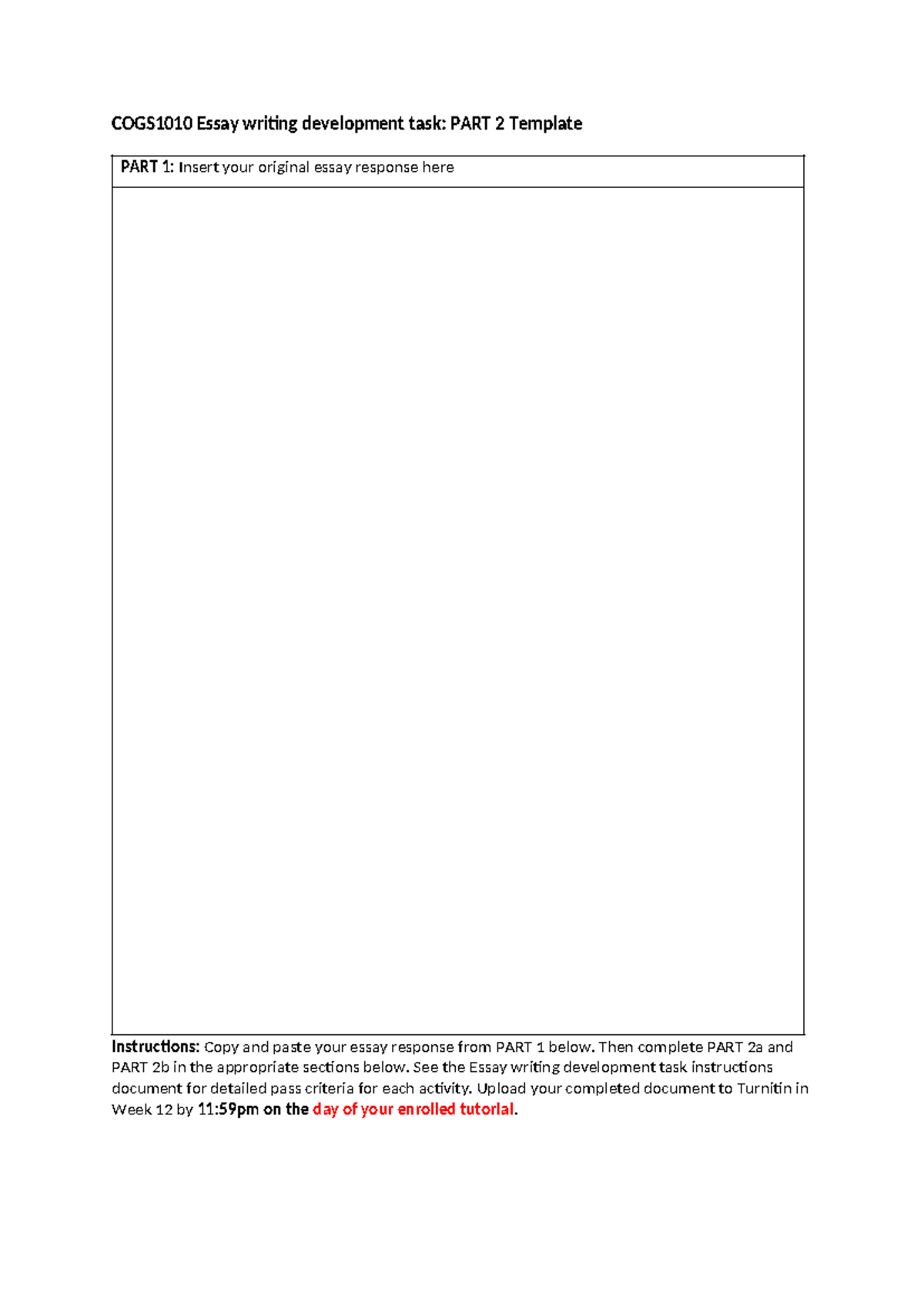 Part 2 Template Essay writing development task - COGS1010 Essay writing development task: PART 2 ...