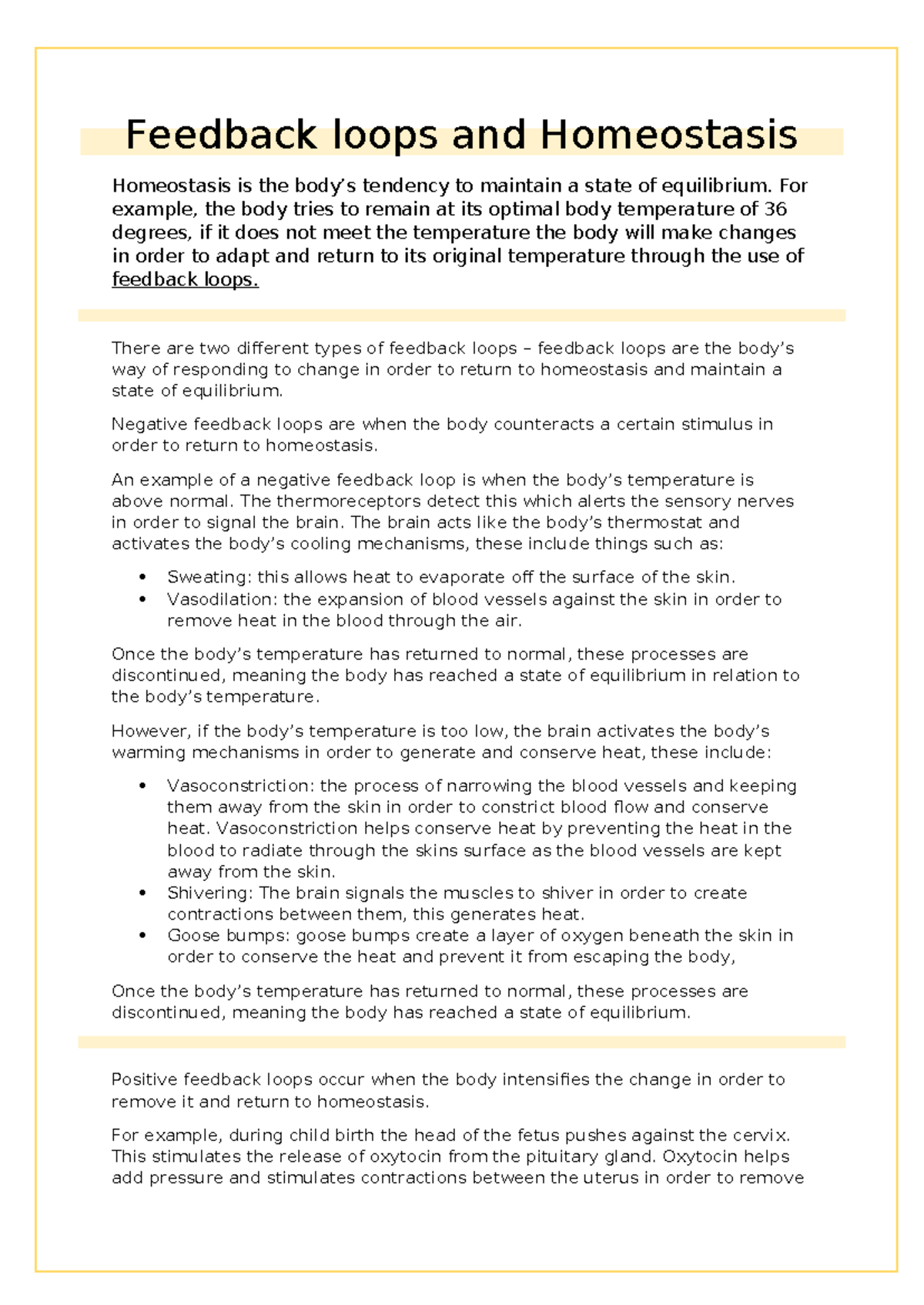 Feedback loops and homeostasis - Feedback loops and Homeostasis ...