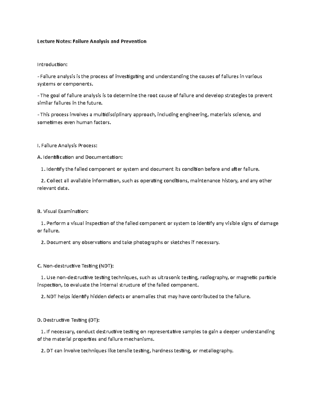 Lecture Notes: Failure Analysis and Prevention - Lecture Notes: Failure ...