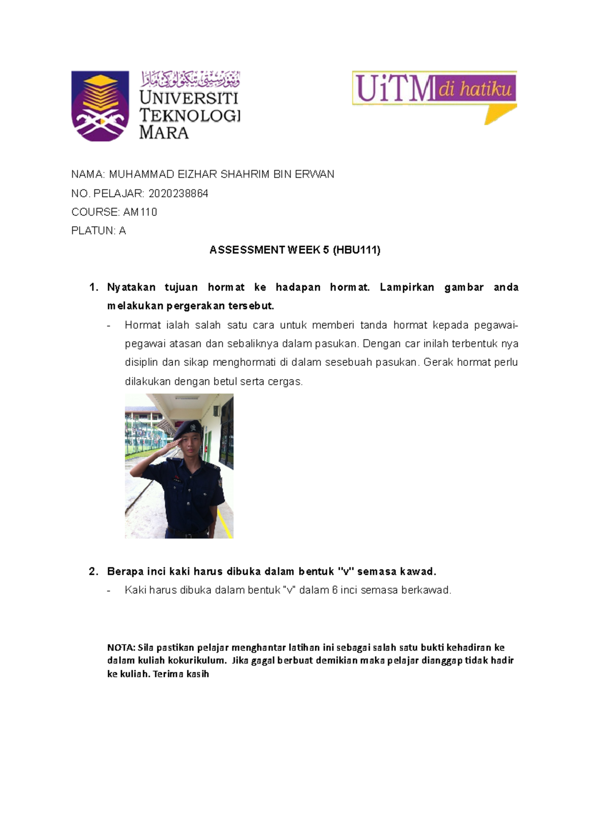 Assesment HBU 111 WEEK 5 - NAMA: MUHAMMAD EIZHAR SHAHRIM BIN ERWAN NO ...