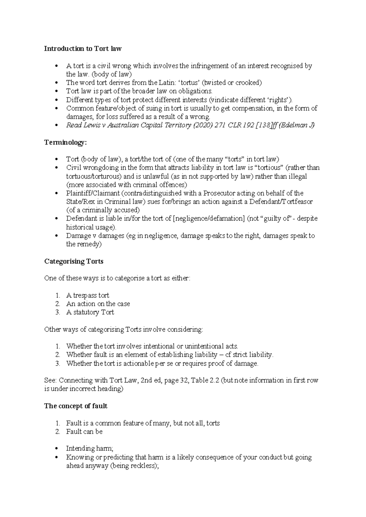 Introduction to Tort law - (body of law) The word tort derives from the ...