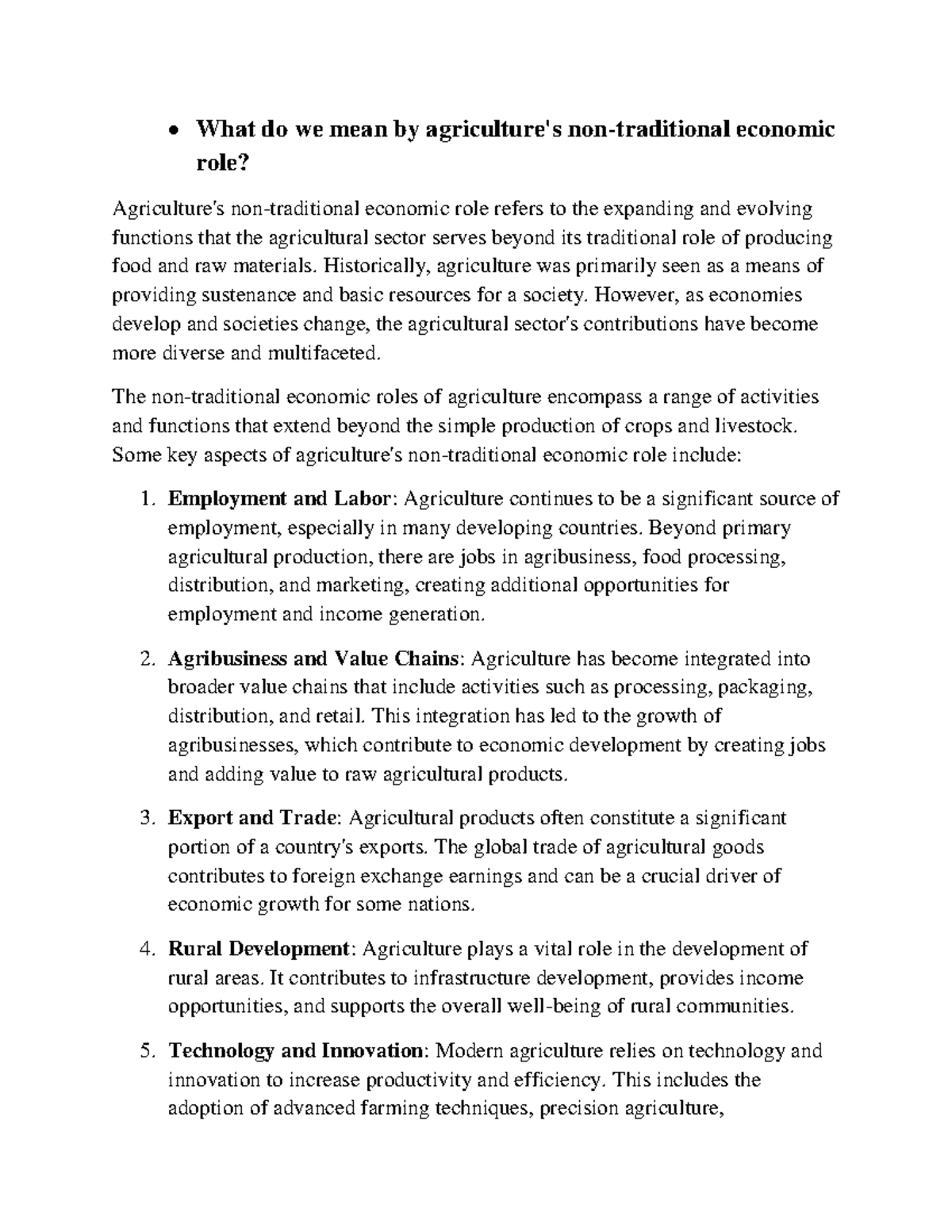 Non-traditional economic role of Agriculture - What do we mean by ...