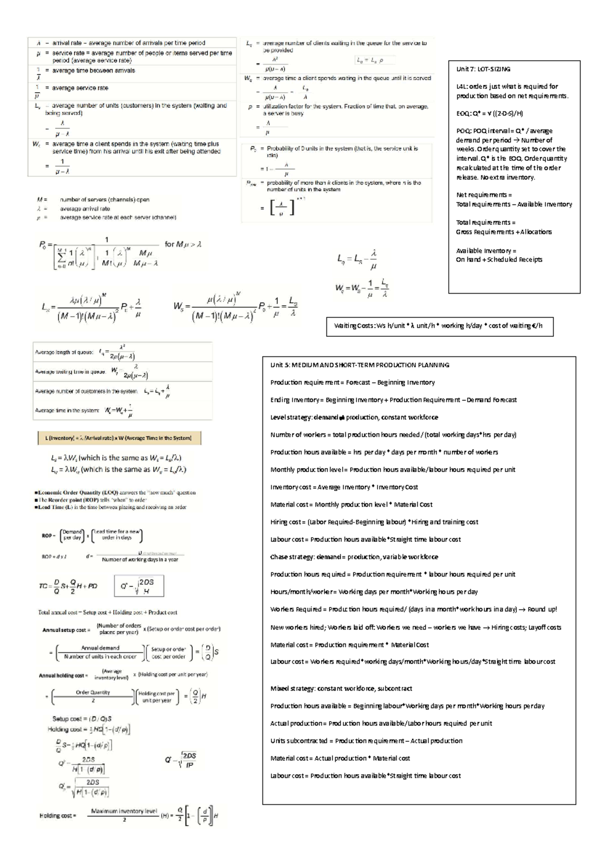 Formulas logistica - Unit 5: MEDIUM AND SHORT-TERM PRODUCTION PLANNING ...