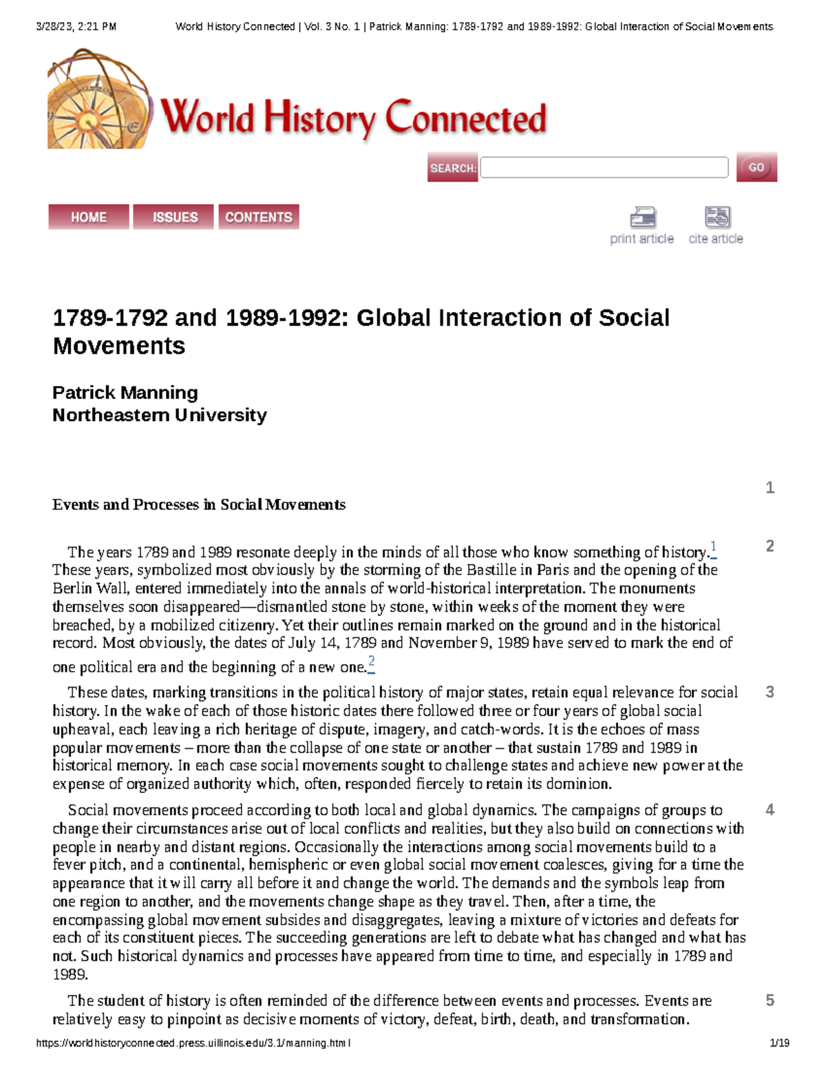 World History Connected Vol. 3 No. 1 Patrick Manning 1789-1792 and 1989 ...