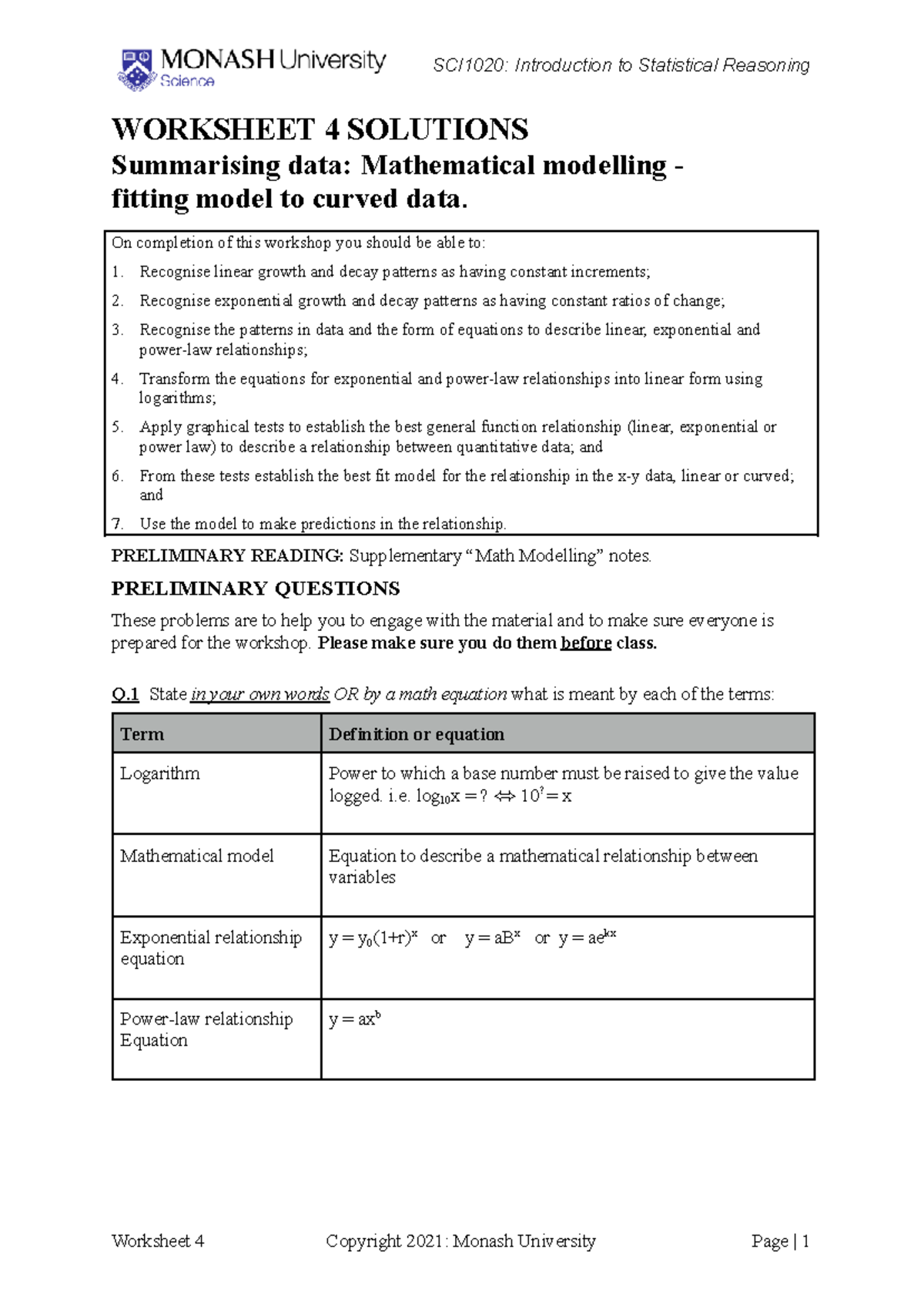 SCI1020 Worksheet 4 solution for students - SCI1020: Introduction to Statistical Reasoning ...