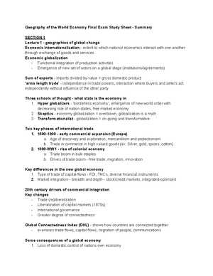 Geog 216 Midterm #1 Review Sheet - Lecture 1 - Geographies of Global ...