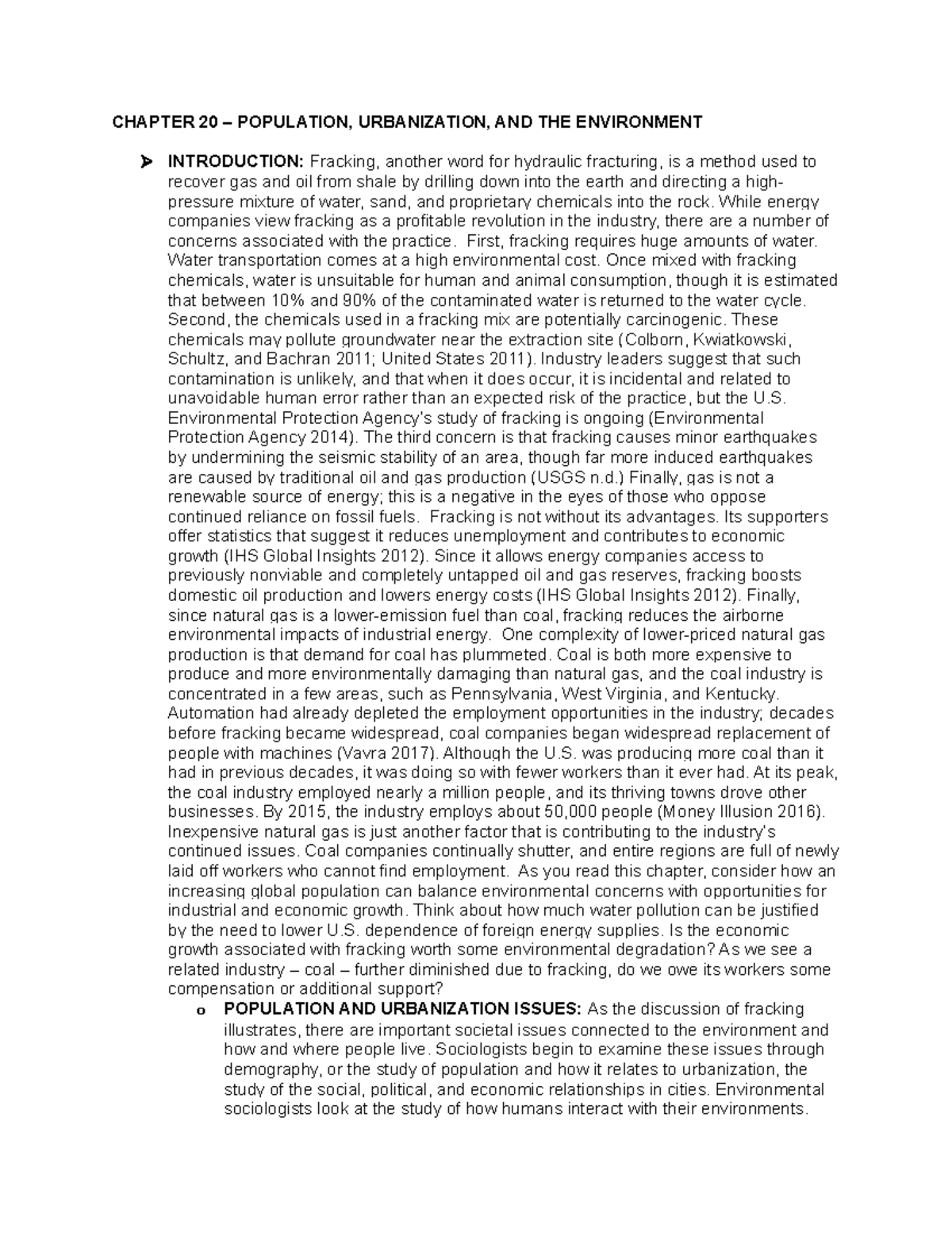 Chapter 20 Socio Notes - CHAPTER 20 – POPULATION, URBANIZATION, AND THE ...