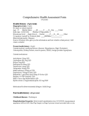 Comprehensive Health History Form - Comprehensive Health Assessment ...