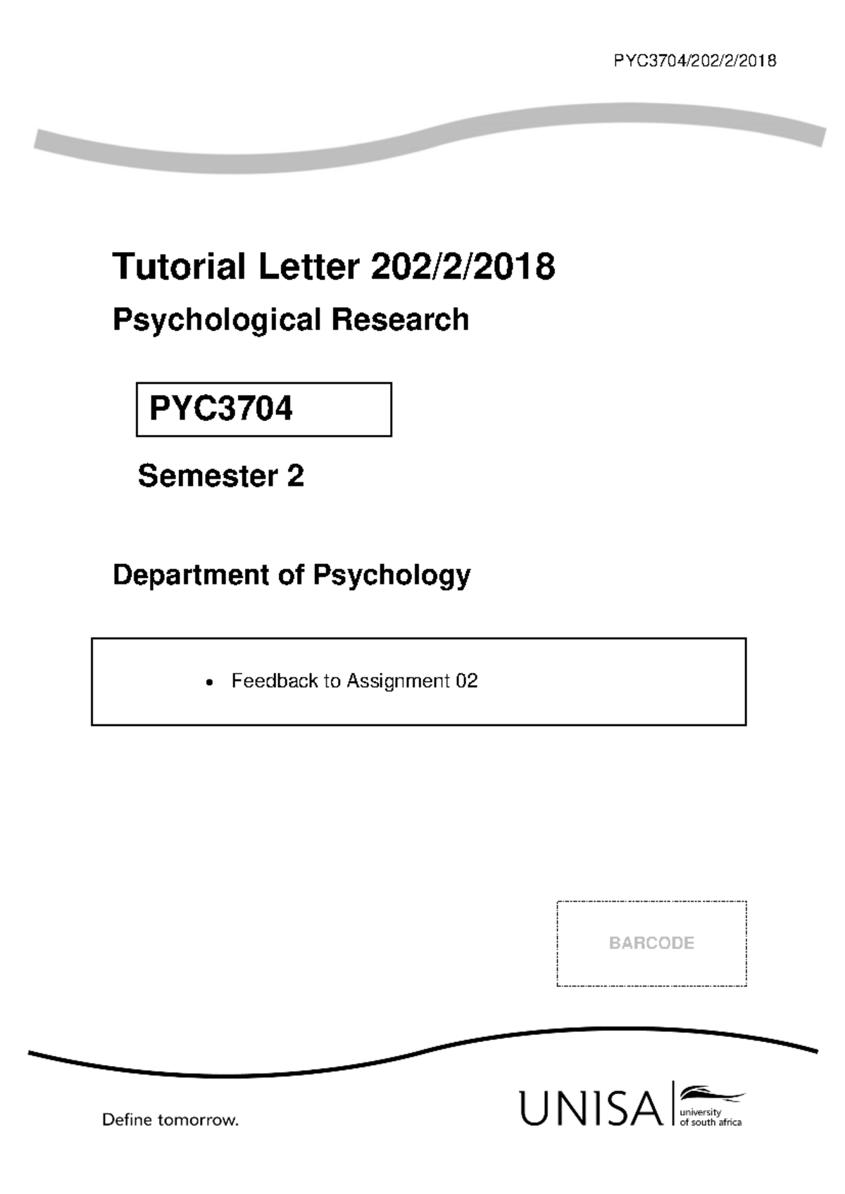 2018 feedback for PYC3704 - PYC3704/202/ 2 / 2018 Tutorial Letter 2 02 ...