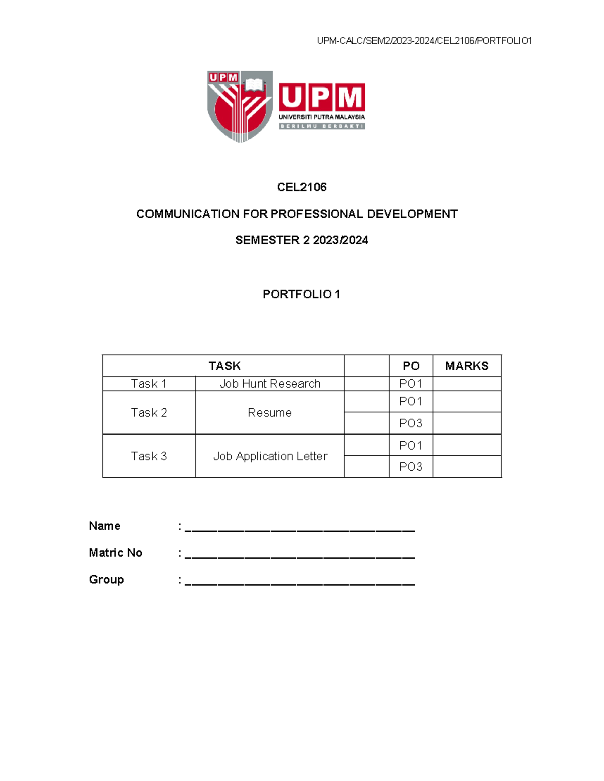 Portfolio 1 Cover Page - Communication for Professional Development ...