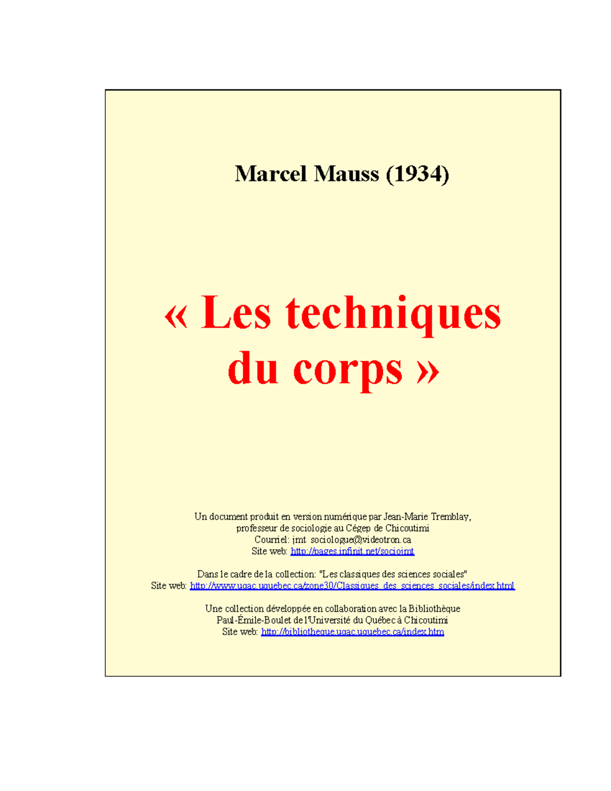 Mauss techniques du corps - Marcel Mauss (1934) « Les techniques du ...