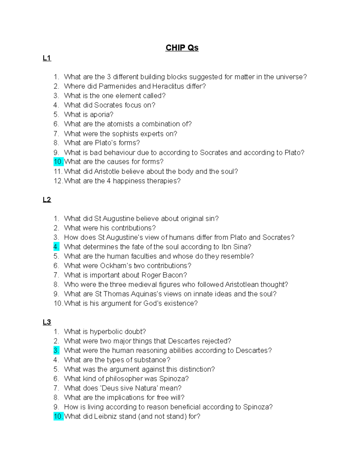 CHIP Lecture content questions - CHIP Qs L1 1. What are the 3 different ...