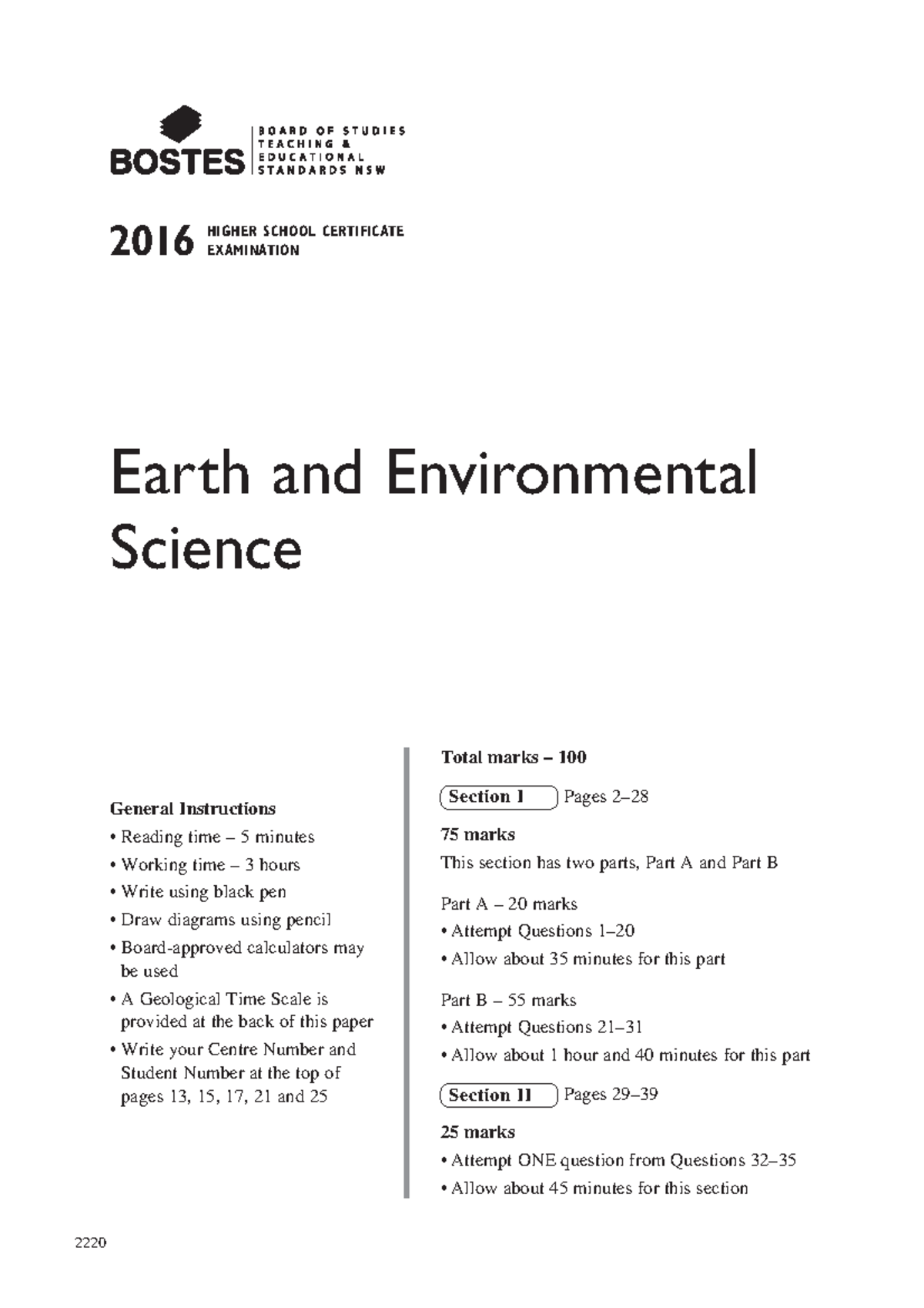 2016 - 1. Earth and Environmental Science - 2016 HIGHER SCHOOL ...