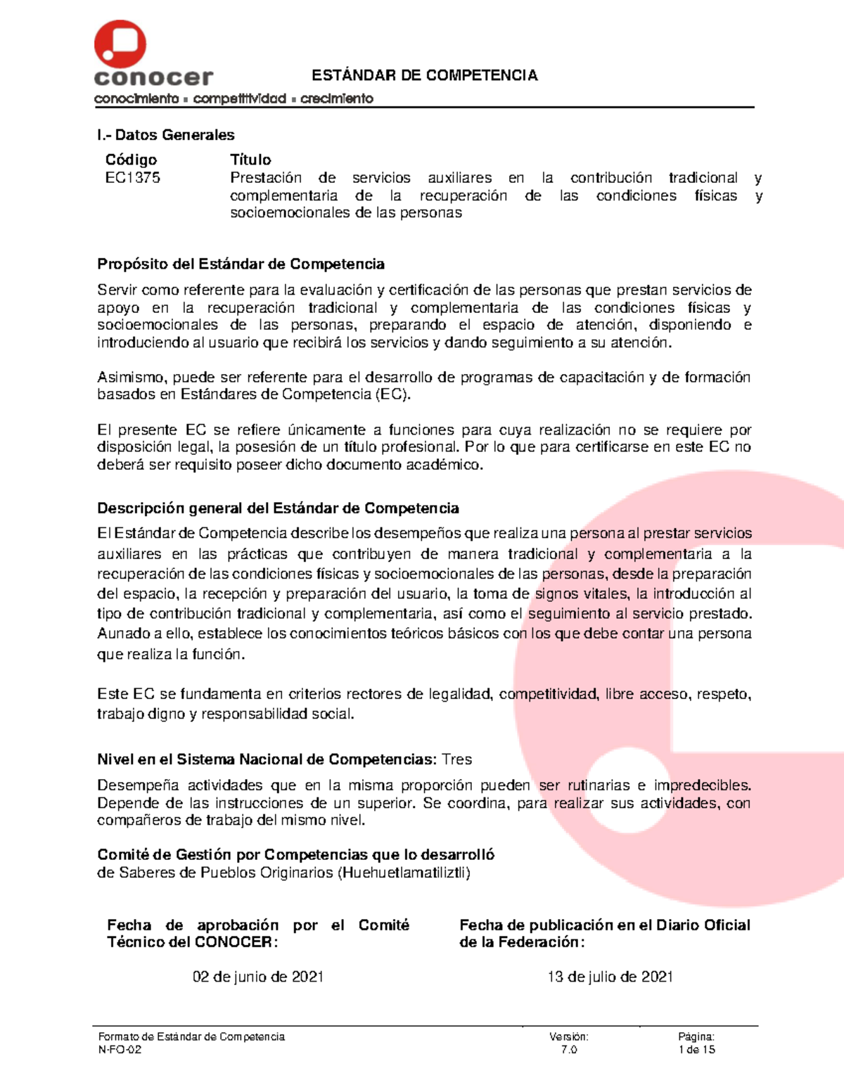 EC1375 - descripción del estándar de competencia 1375 - Formato de ...