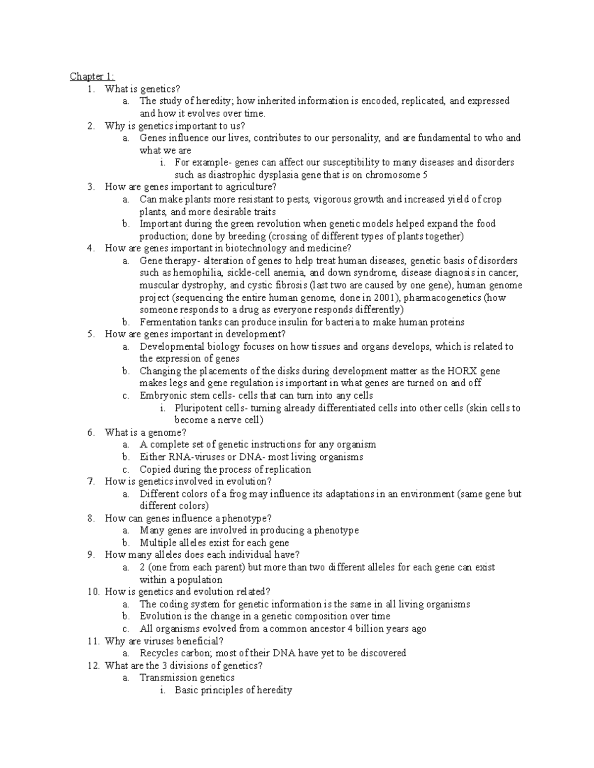 Unit 1 - GENETICS study guide - Chapter 1: 1. What is genetics? a. The ...