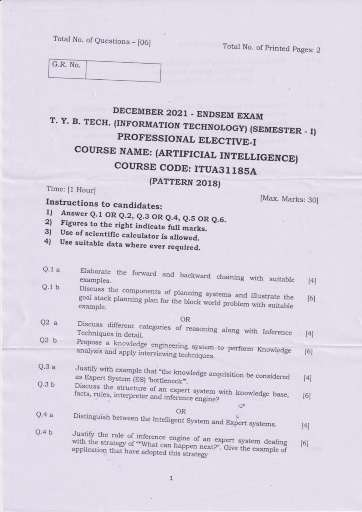 Artificial Intelligence QP - computer engineer - Studocu