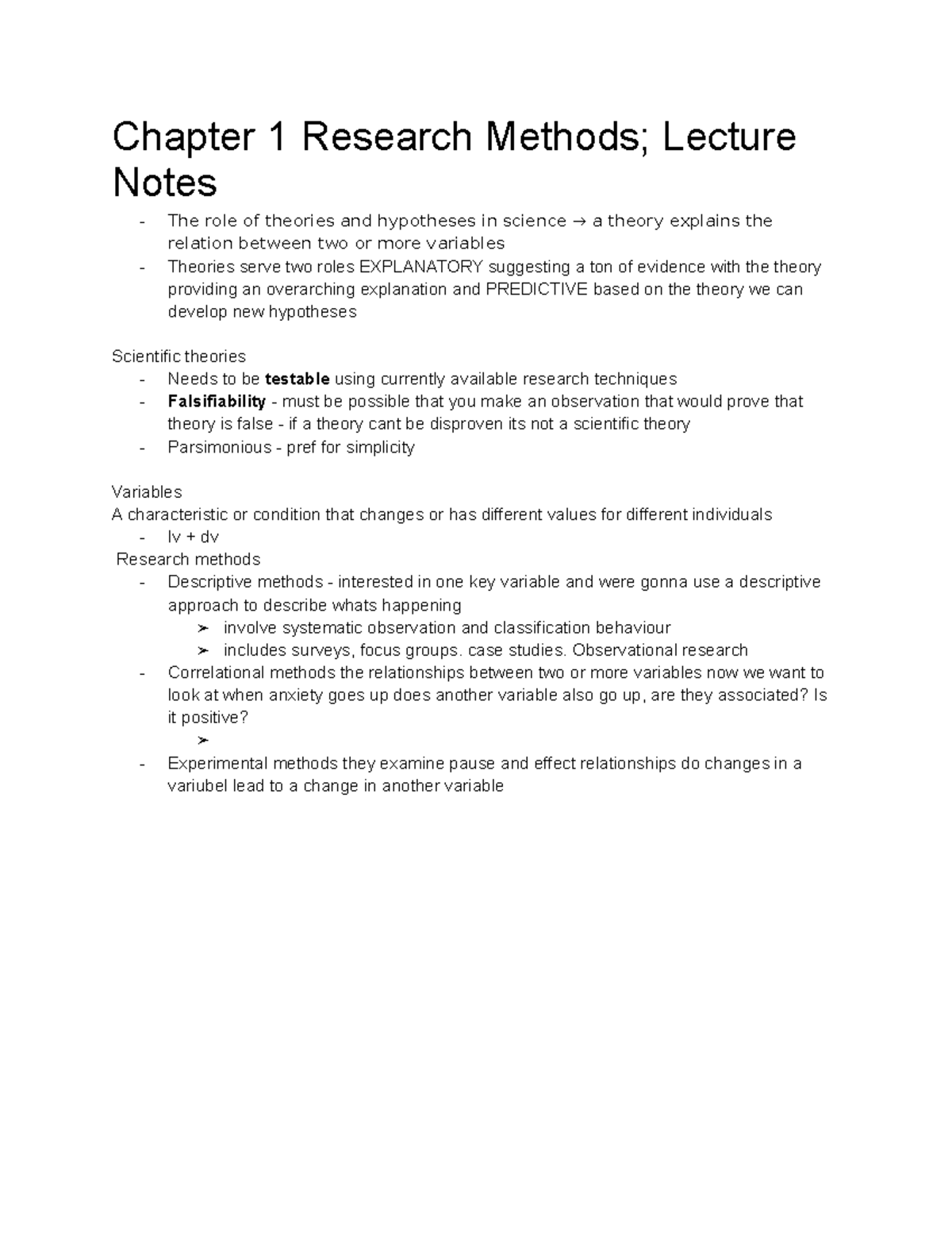 Chapter 1 Research Methods; Lecture Notes - case studies. Observational ...