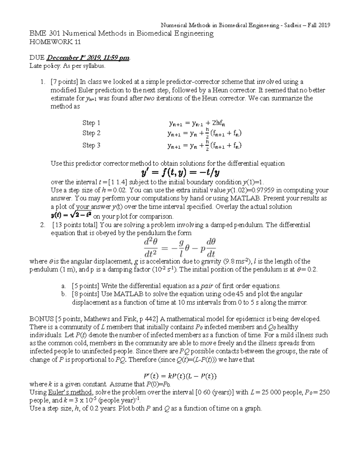 HW11 - Mandatory assignment assigned by this course. - Numerical ...
