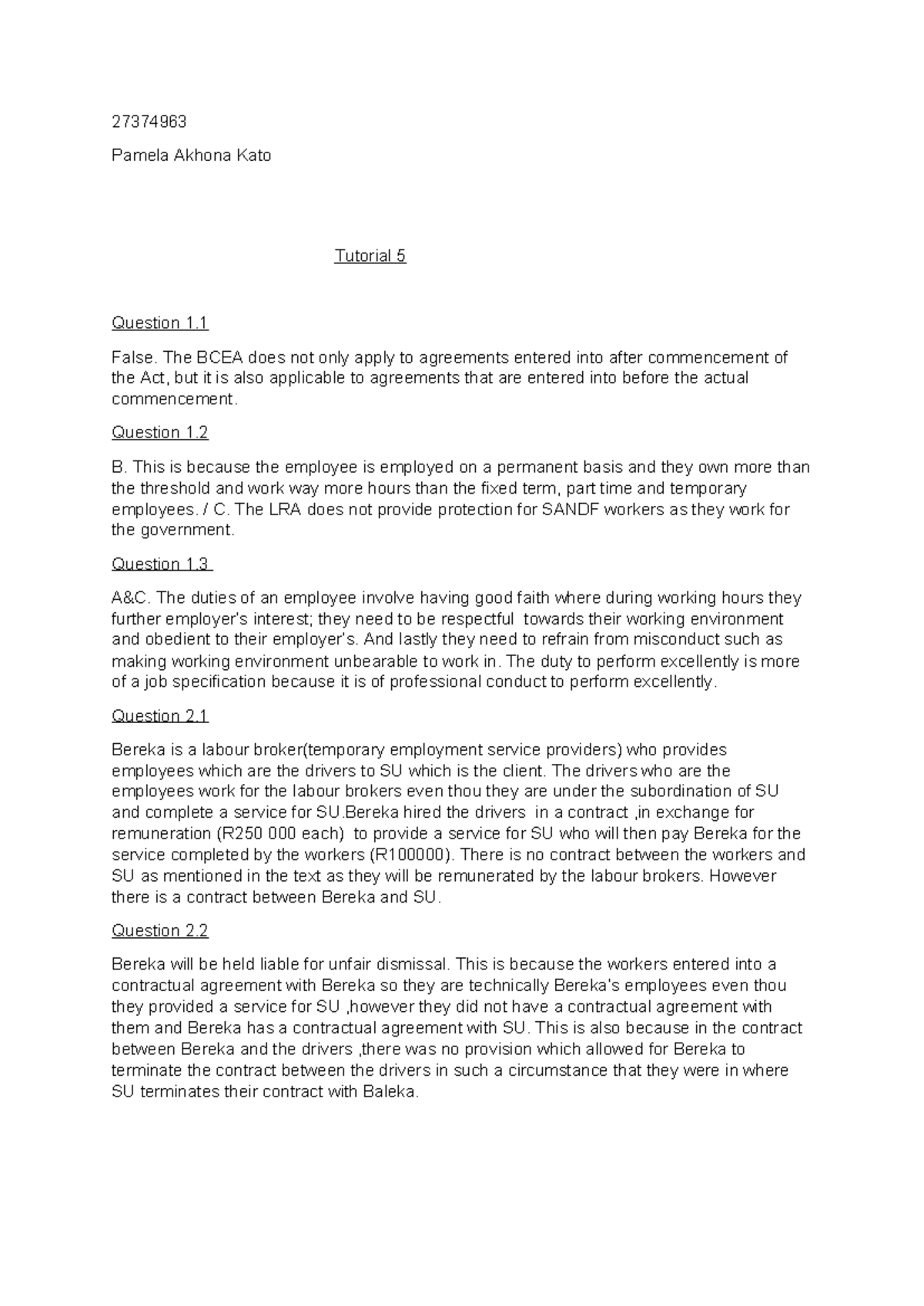 MERC LAW TUT 5 Answers - 27374963 Pamela Akhona Kato Tutorial 5 ...