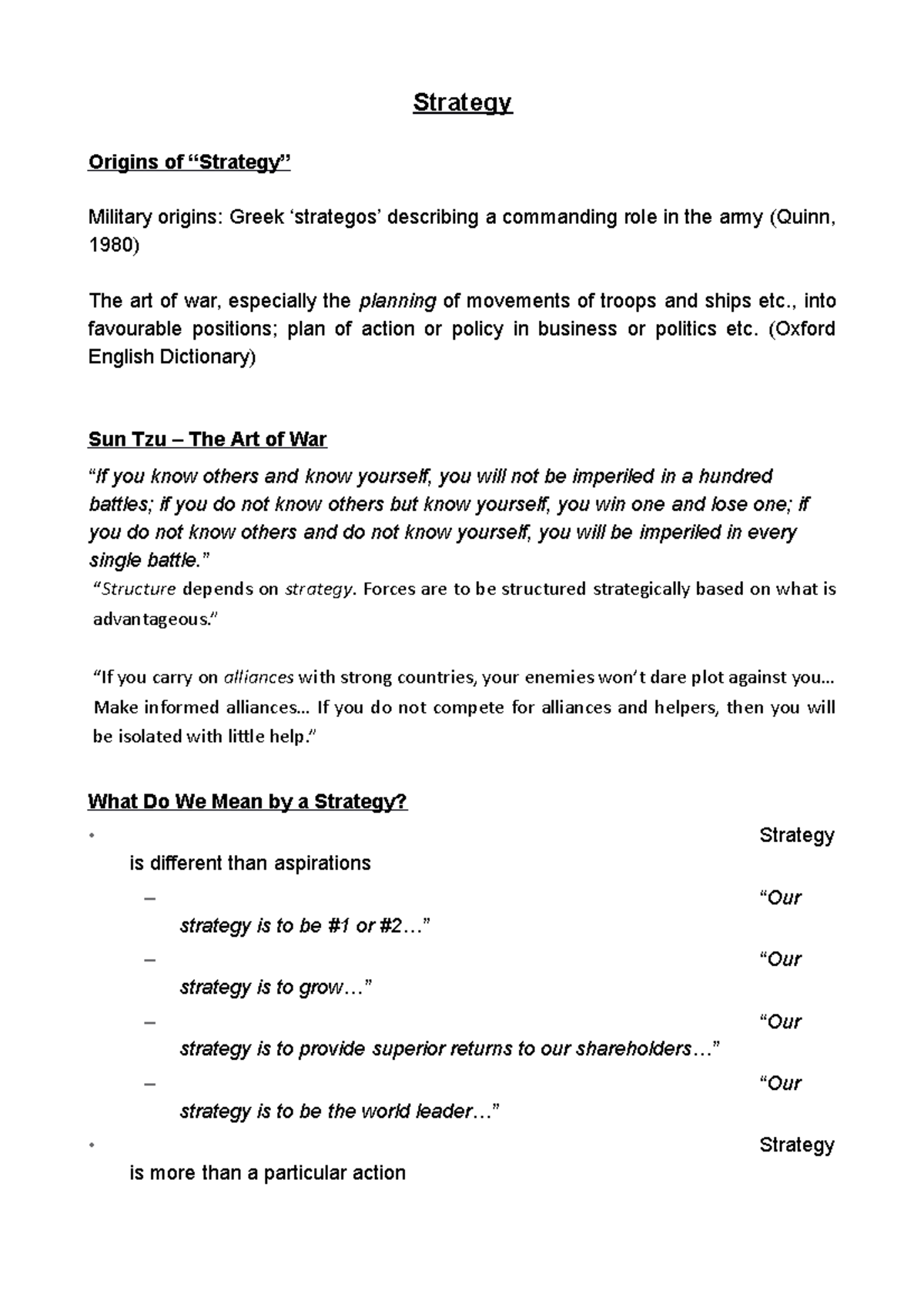 Strategy - Strategy Origins of “Strategy” Military origins: Greek ...