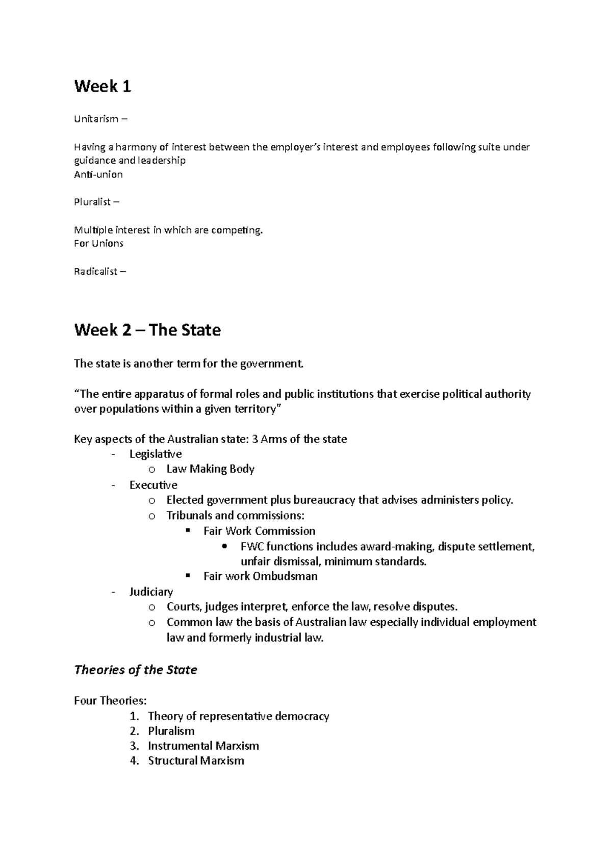 Lecture Notes - Week 1 Unitarism – Having a harmony of interest between ...