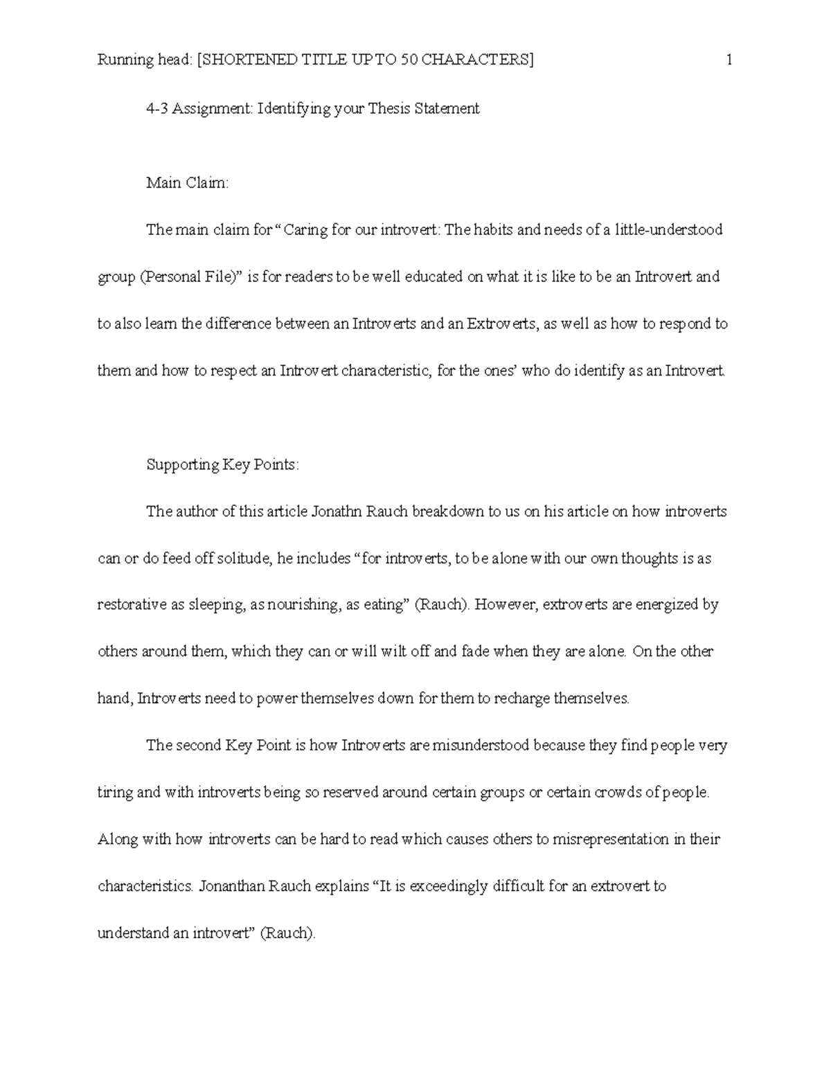 4-3 References identifying your Thesis Statement - Running head ...