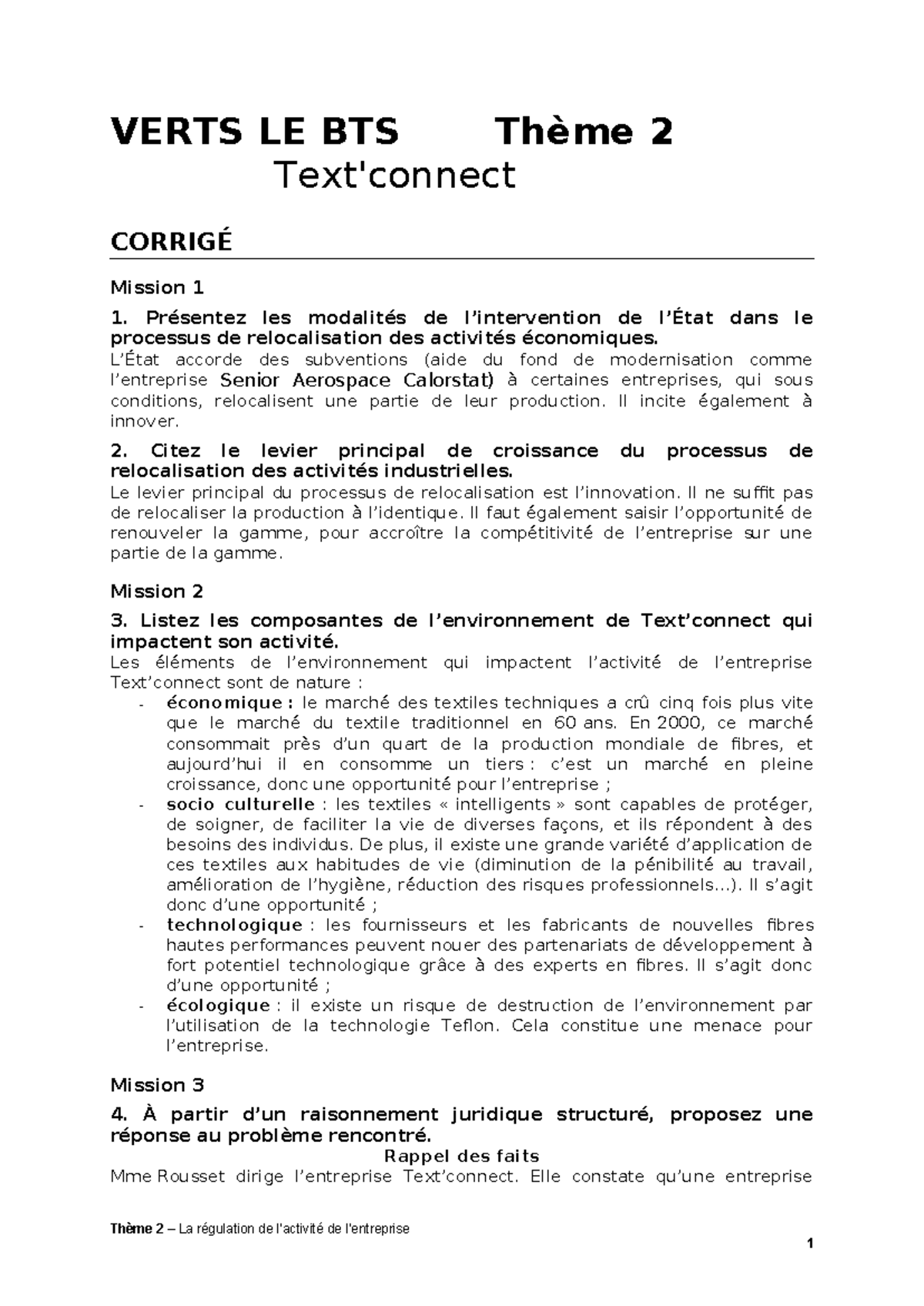 CEJM Parcours GP BTS Thäme 2 - VERTS LE BTS Thème 2 Text'connect CORRIGÉ Mission 1 1. Présentez ...