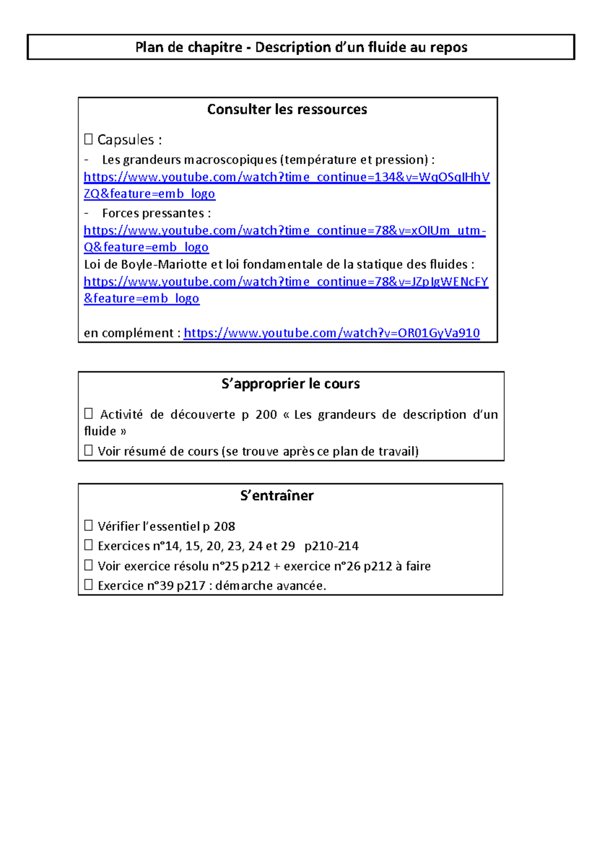 2- Fluide au repos (plan) - Plan de chapitre - Description d’un fluide ...