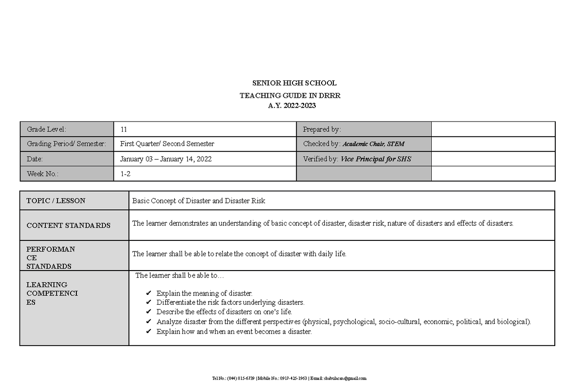 Teaching Guide in Disaster Readiness and Risk Reduction - SENIOR HIGH ...