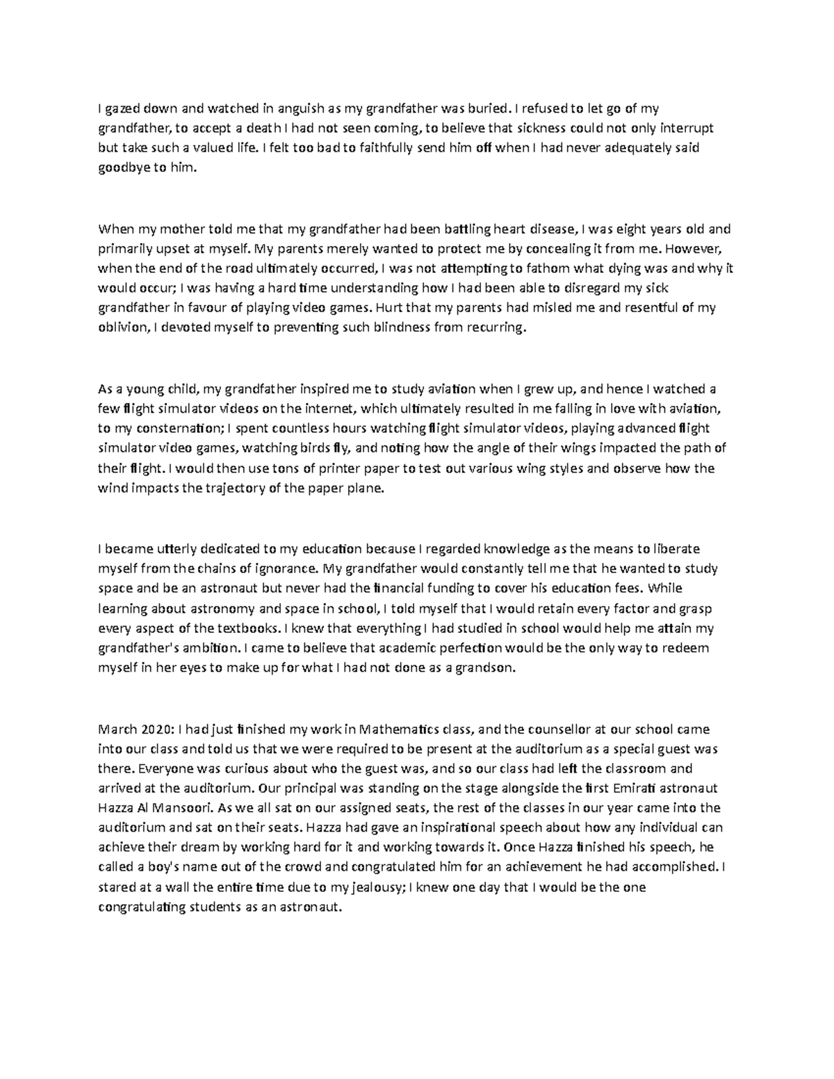 Personal Statement - A ps task as an example to help you - I gazed down ...