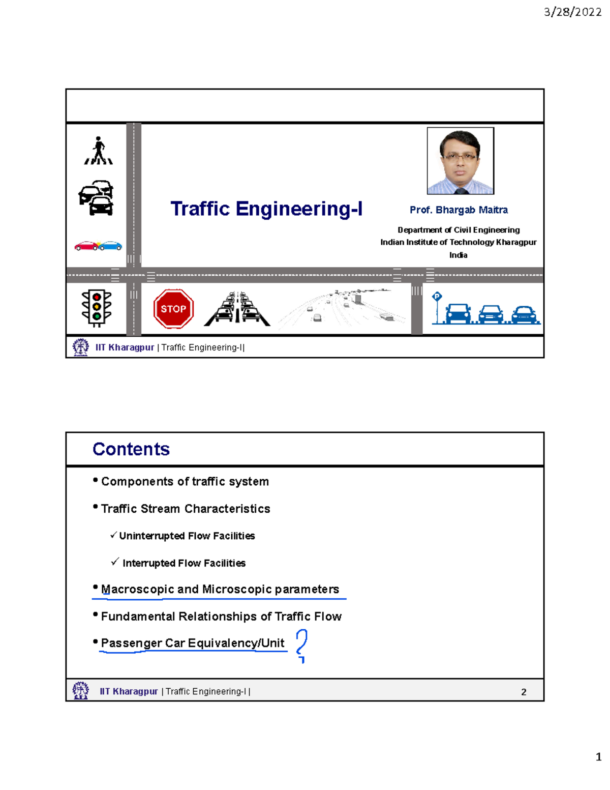 Traffic Engineering-I (UG) Class Note - IIT Kharagpur | Traffic ...
